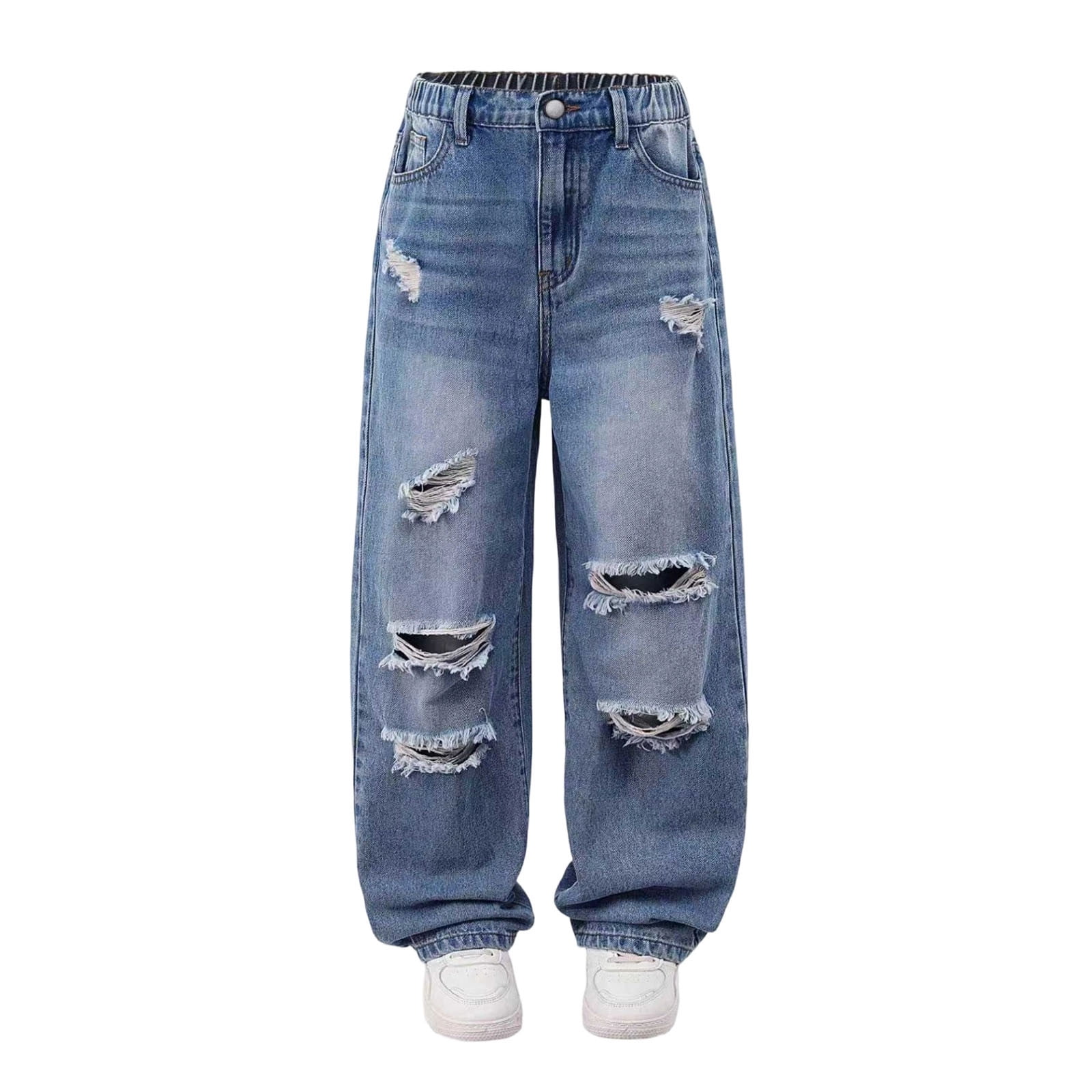 BOOMNY Toddler Boys Ripped Distressed Jeans Elastic Waist Solid Color ...