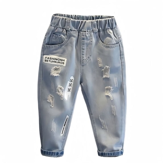 BOOMNY Toddler Boys Ripped Jeans Elastic Waist Graphic Y2K Straight Leg ...