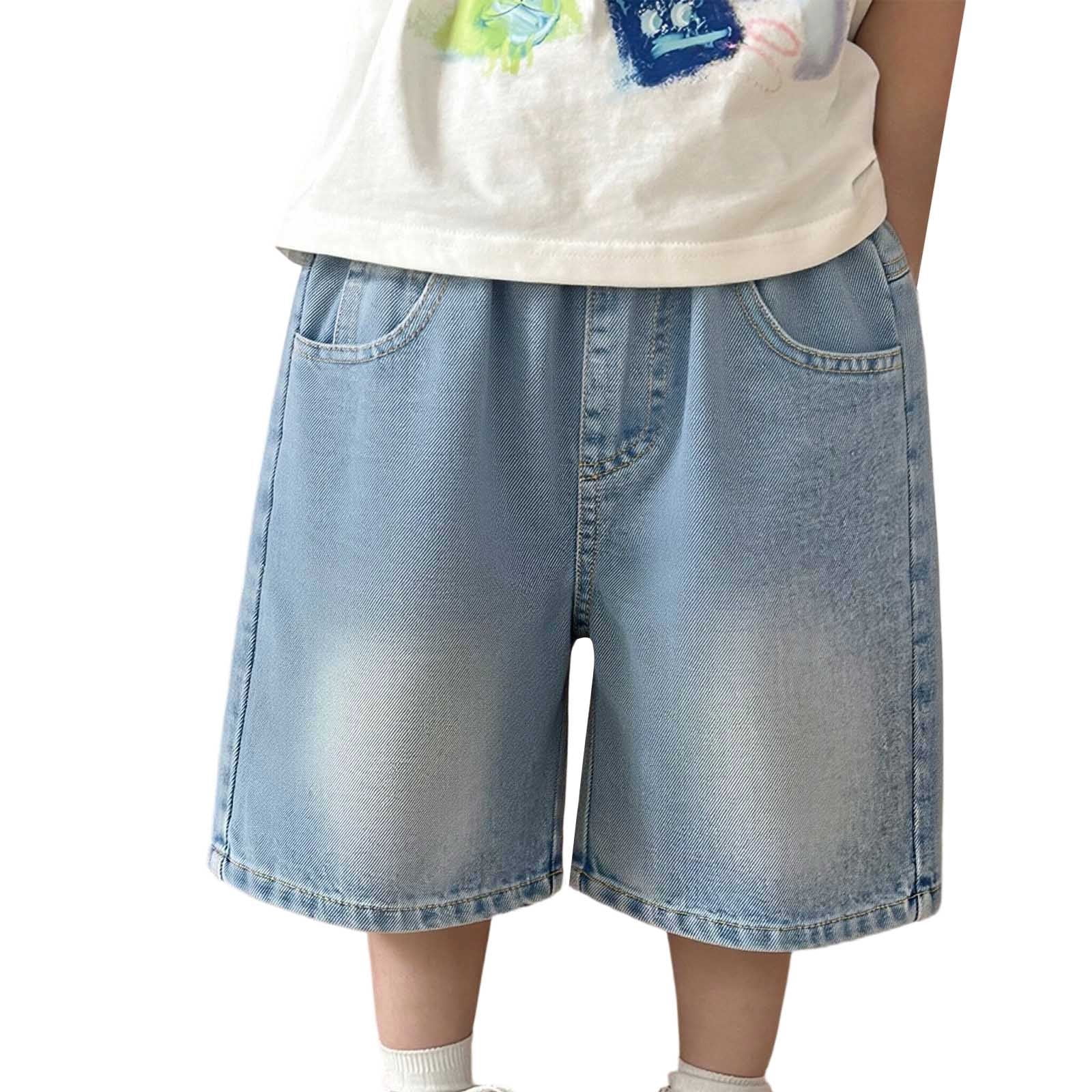 BOOMNY Toddler Boys Short Jeans Elastic Waist Embroidery Wide Leg Baggy ...
