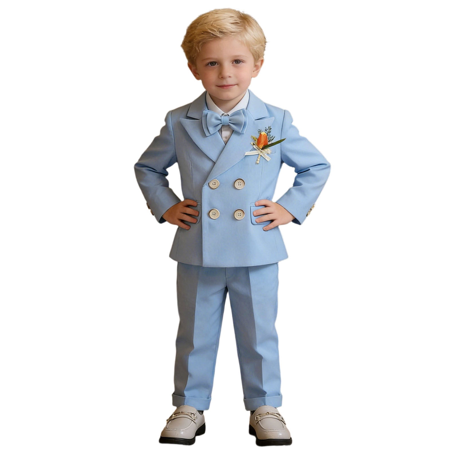 BOOMNY Toddler Boys Suit Sets Solid Color Long Sleeve Blazer Pants With ...