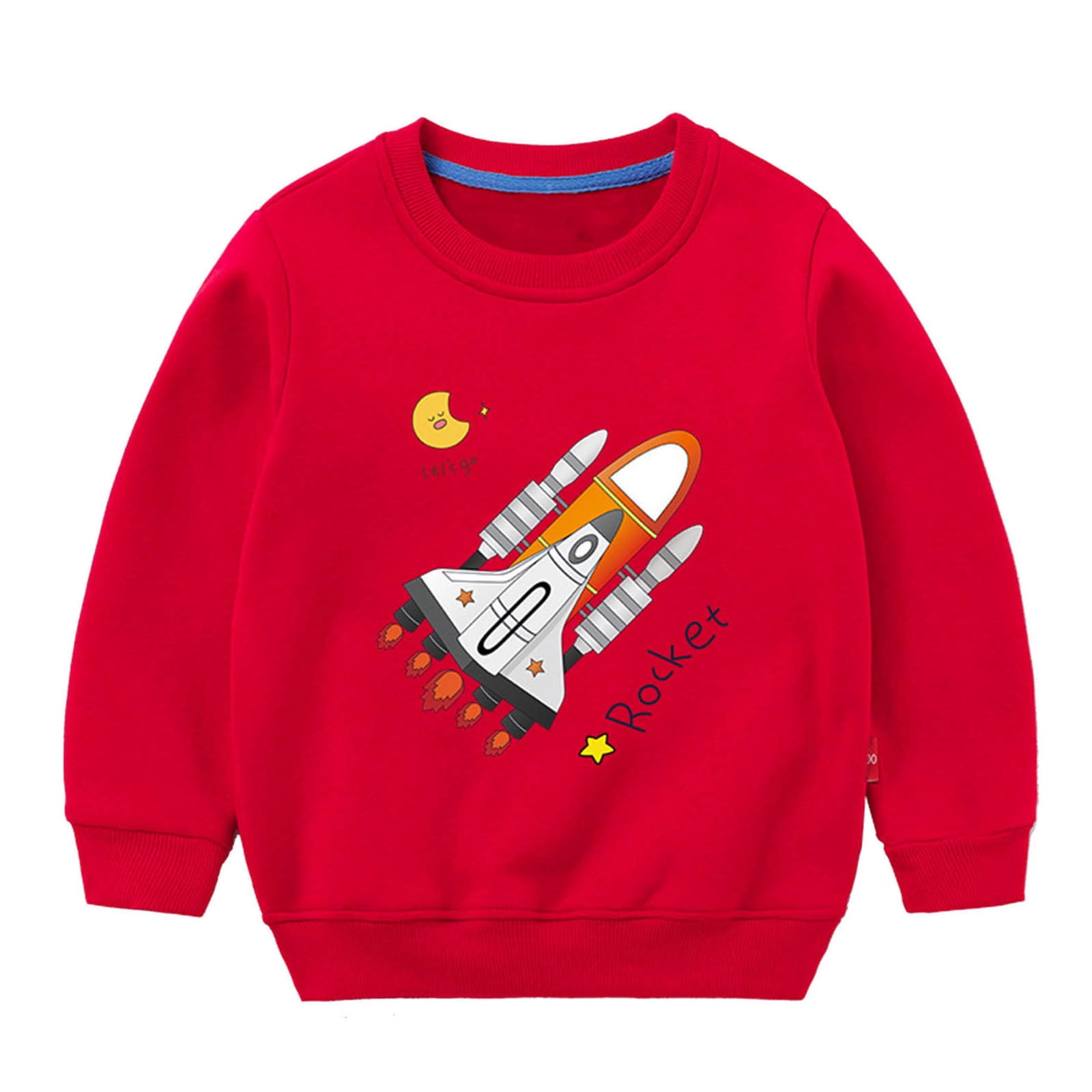BOOMNY Toddler Boys Sweatshirts Cartoon Rocket Fleece Lined Sweatshirt For Boys Long Sleeve Warm ...