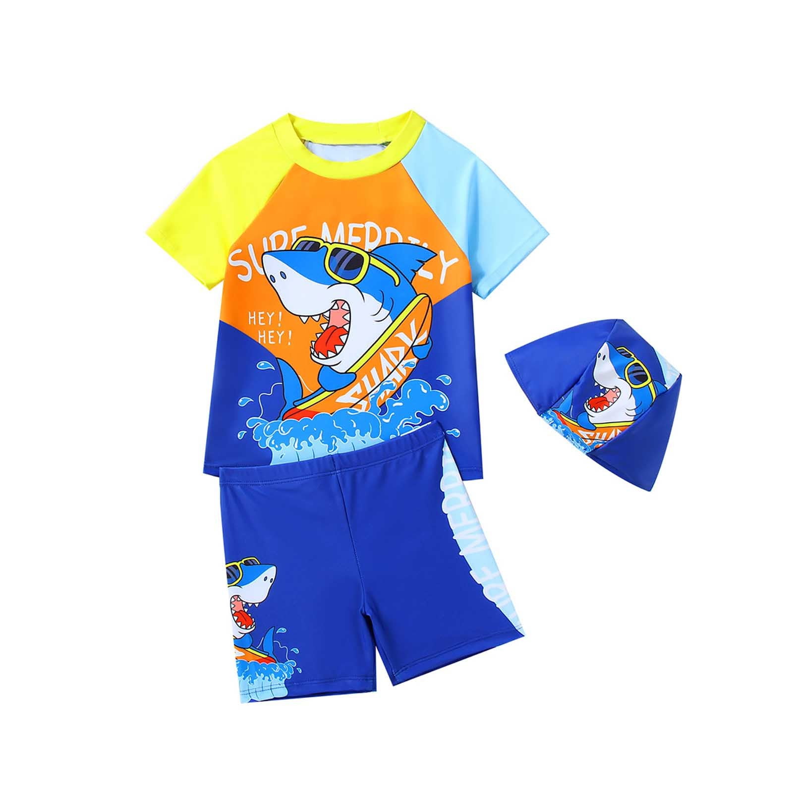 BOOMNY Toddler Boys Swimsuits Short Sleeve Cartoon Shark Prints 3Pcs ...