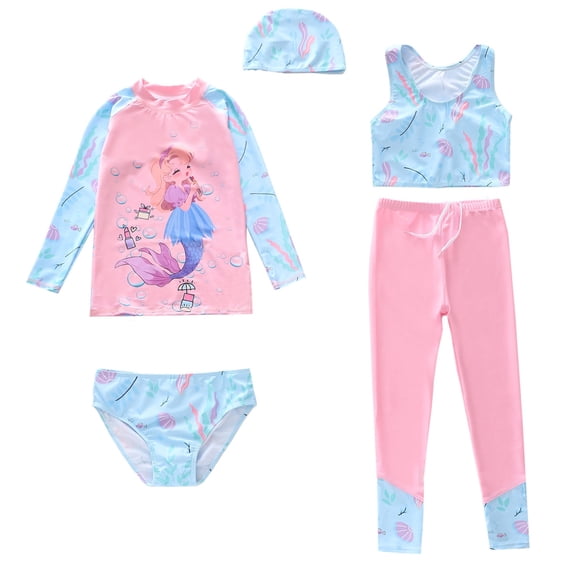 BOOMNY Toddler Girls 4 Peice Swimsuits Long Sleeve Bathing Suit for ...
