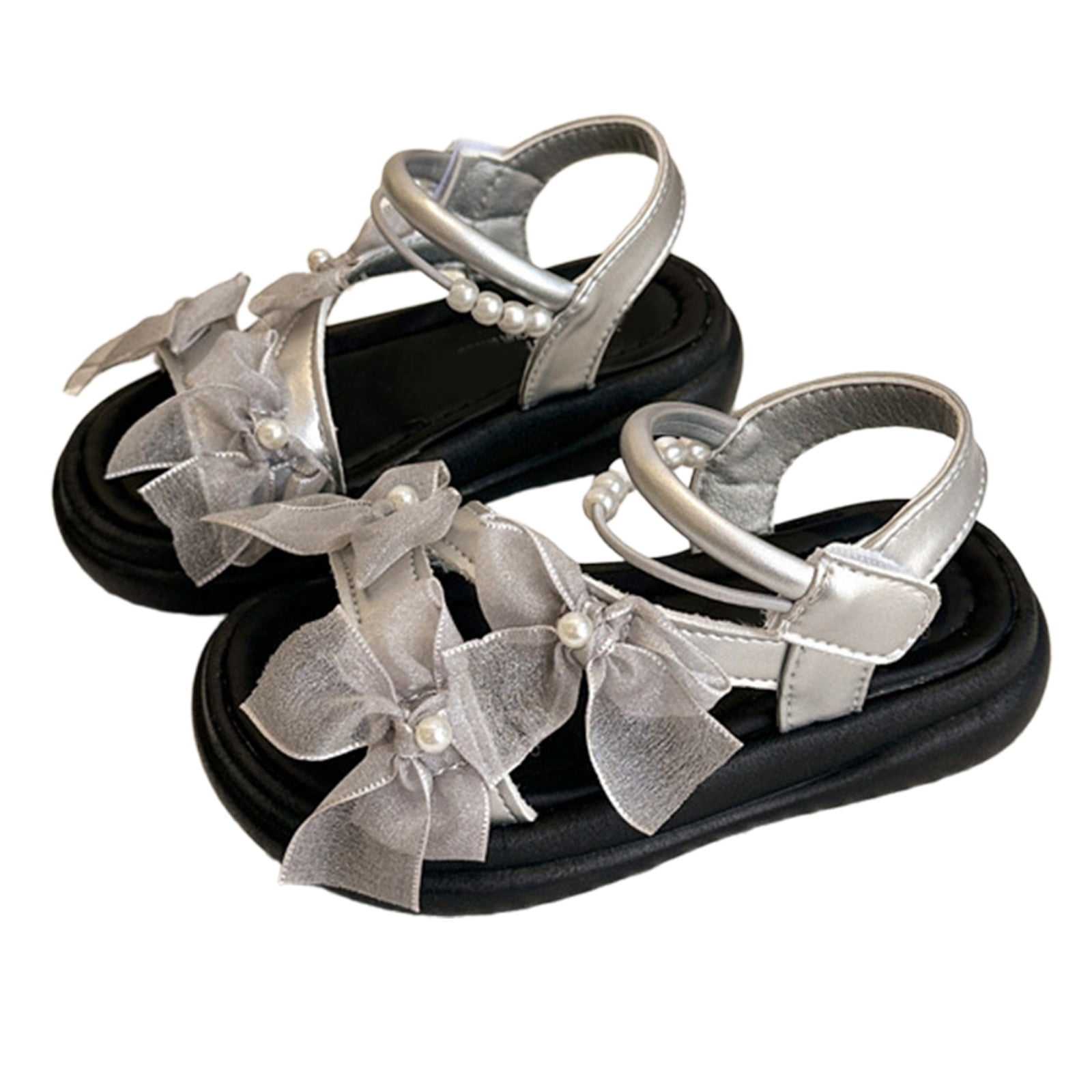 BOOMNY Toddler Girls Sandals Open Toe Flat Sandals for Kids Adjustable ...