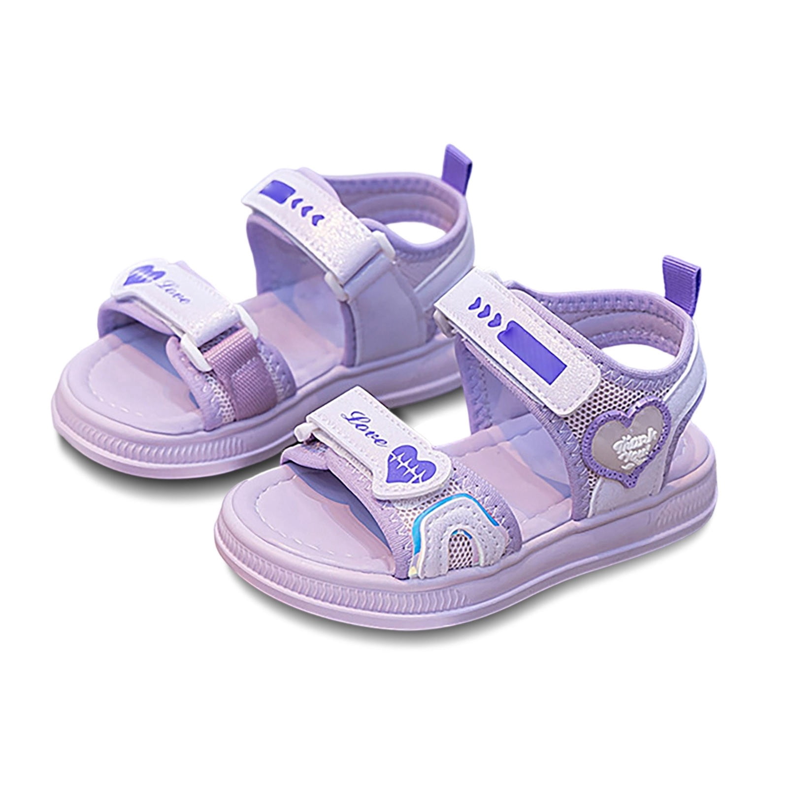 BOOMNY Toddler Girls Sandals Open Toe Flat Sandals for Kids Adjustable ...
