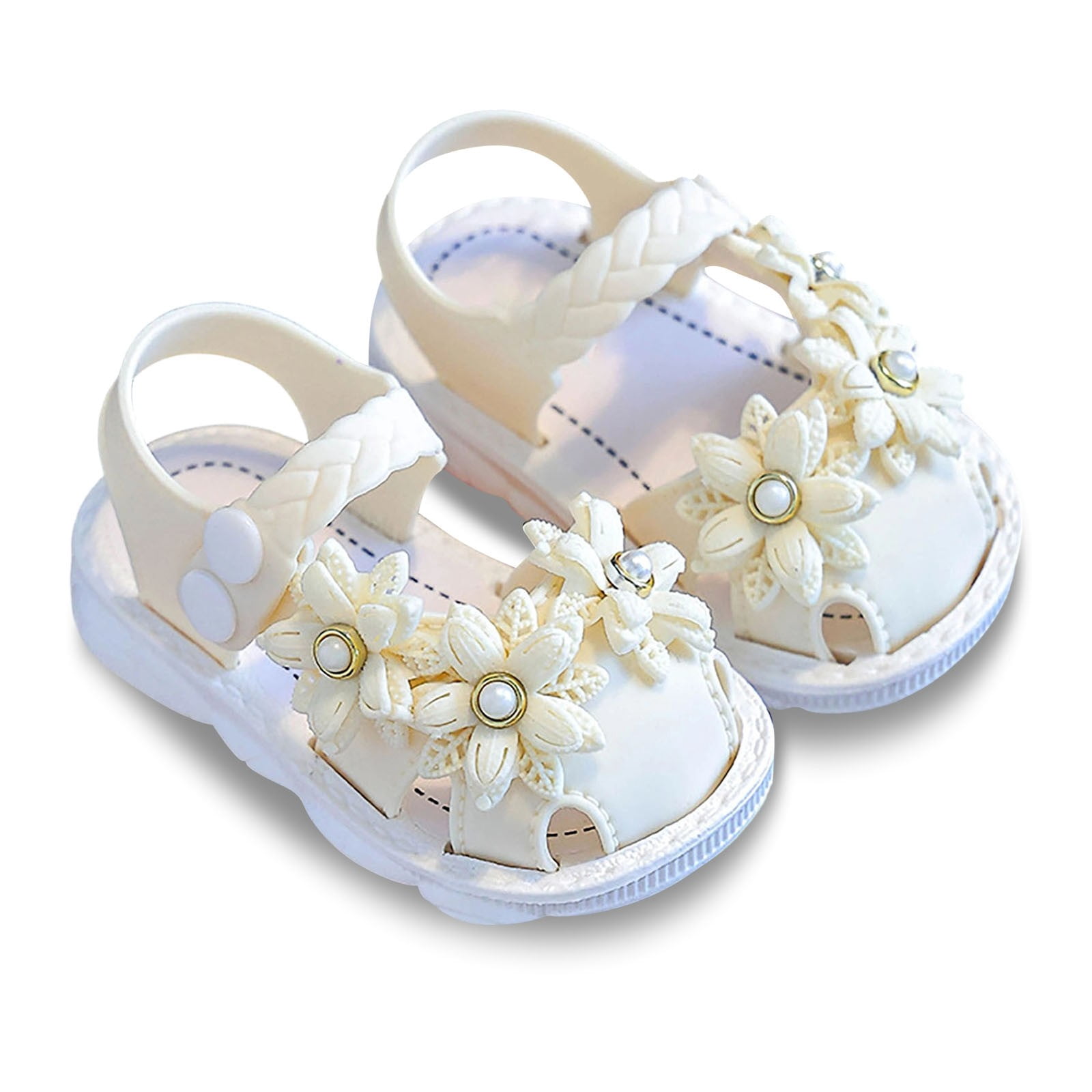 BOOMNY Toddler Girls Sandals Open Toe Flat Sandals for Kids Adjustable ...