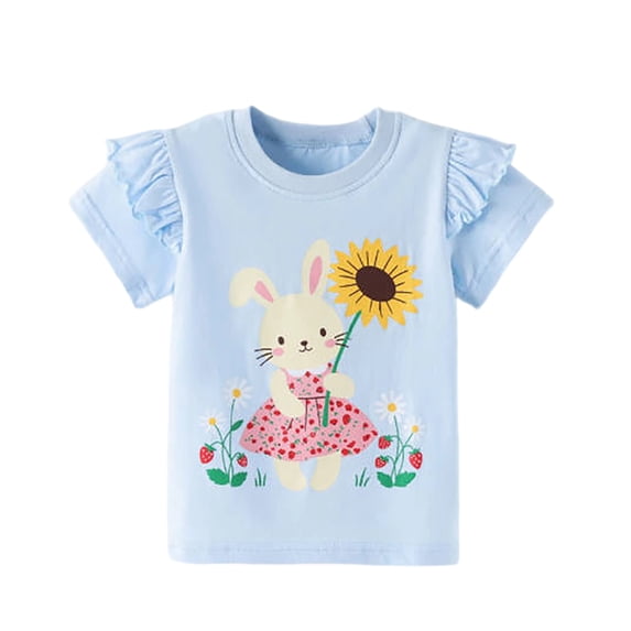 BOOMNY Toddler Girls Short Sleeve Ruffled T-Shirts Crew Neck Cartoon ...
