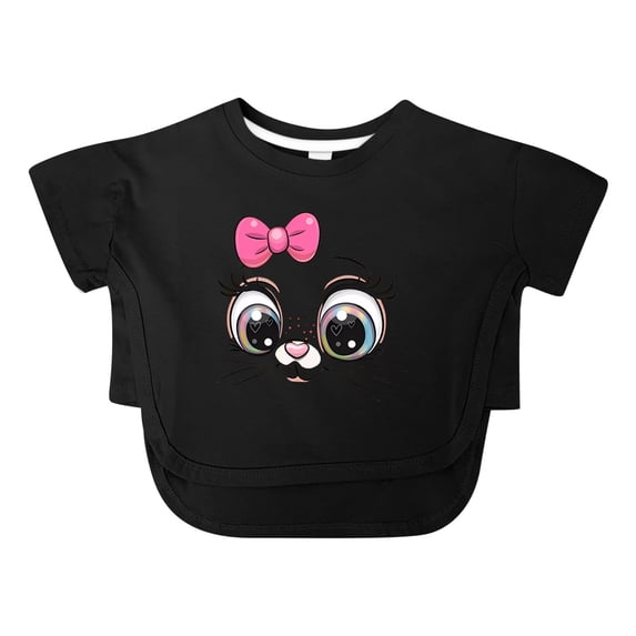 BOOMNY Toddler Girls Short Sleeve T-Shirts Crew Neck Cartoon Cat ...
