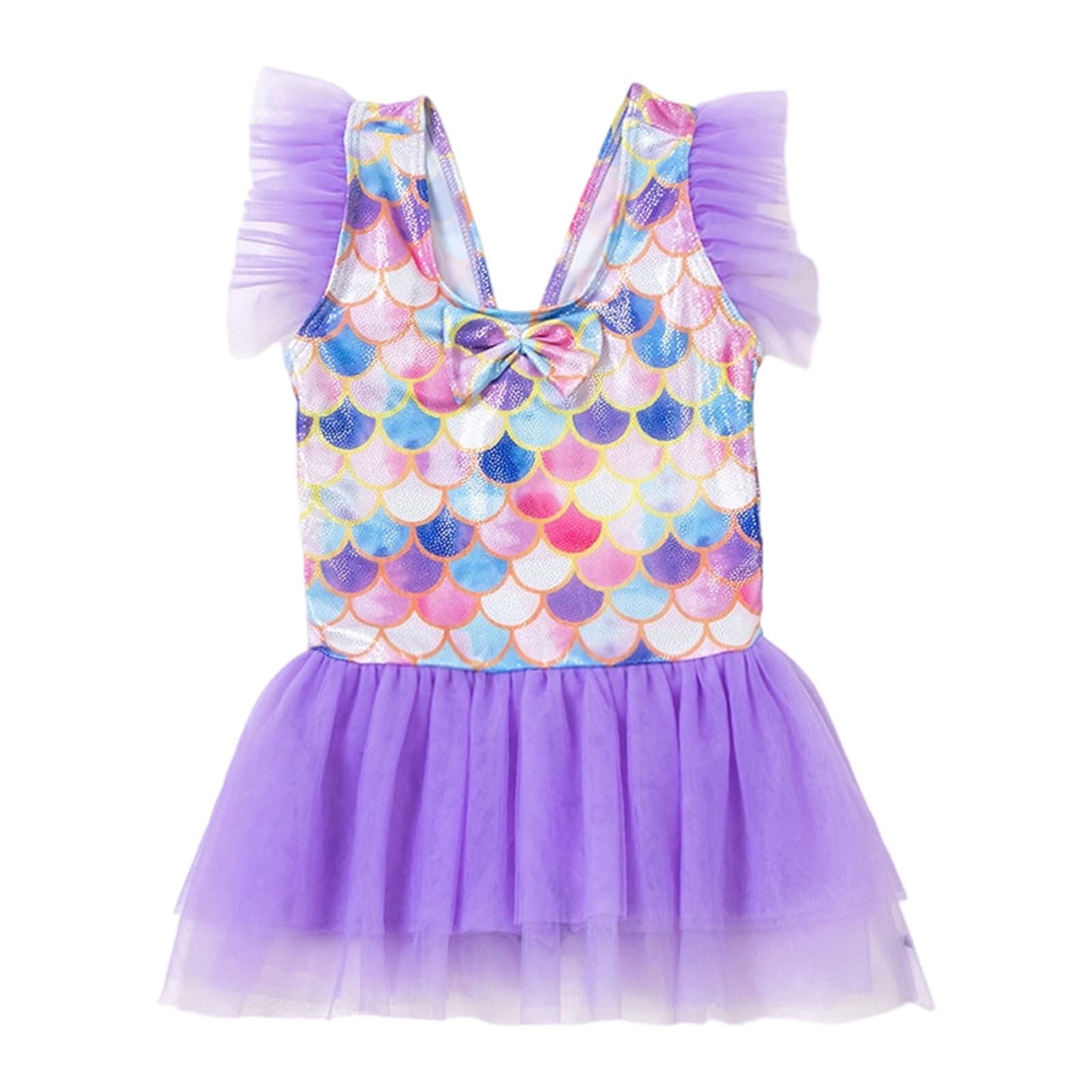 BOOMNY Toddler Girls Swimsuits Sleeveless Ruffled Cartoon Fish Scale ...