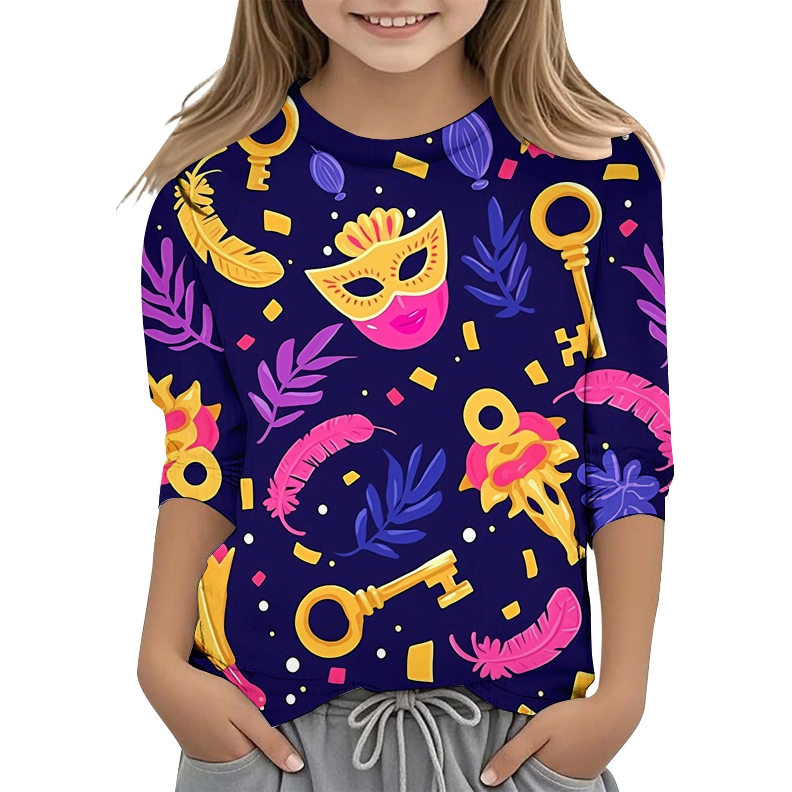 BOOMNY Toddler Girls T Shirts Three-Quarter Sleeve Crew Neck T Shirts ...