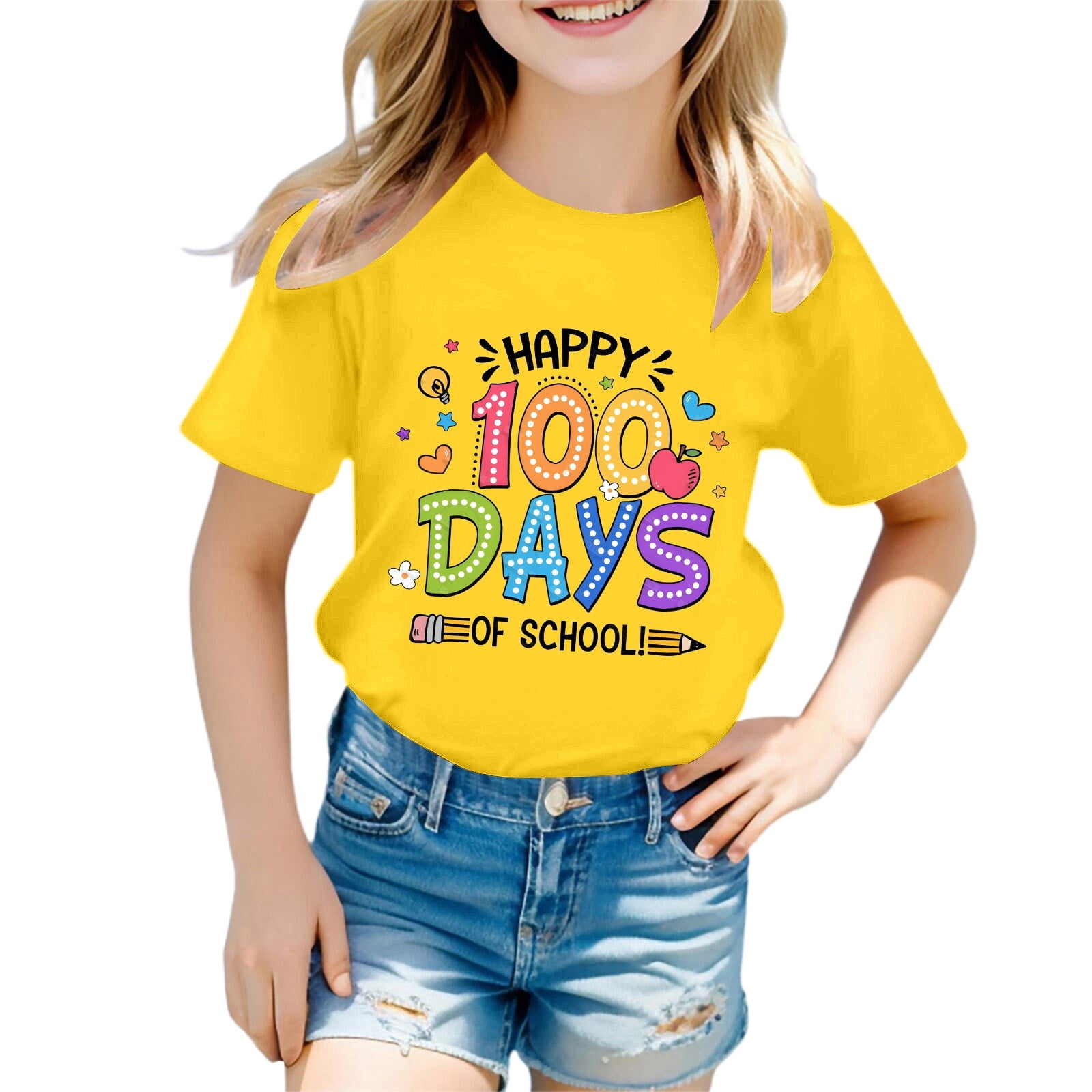 BOOMNY Toddler Girls Tee Shirts Celebrate 100 Days Of School Letter ...