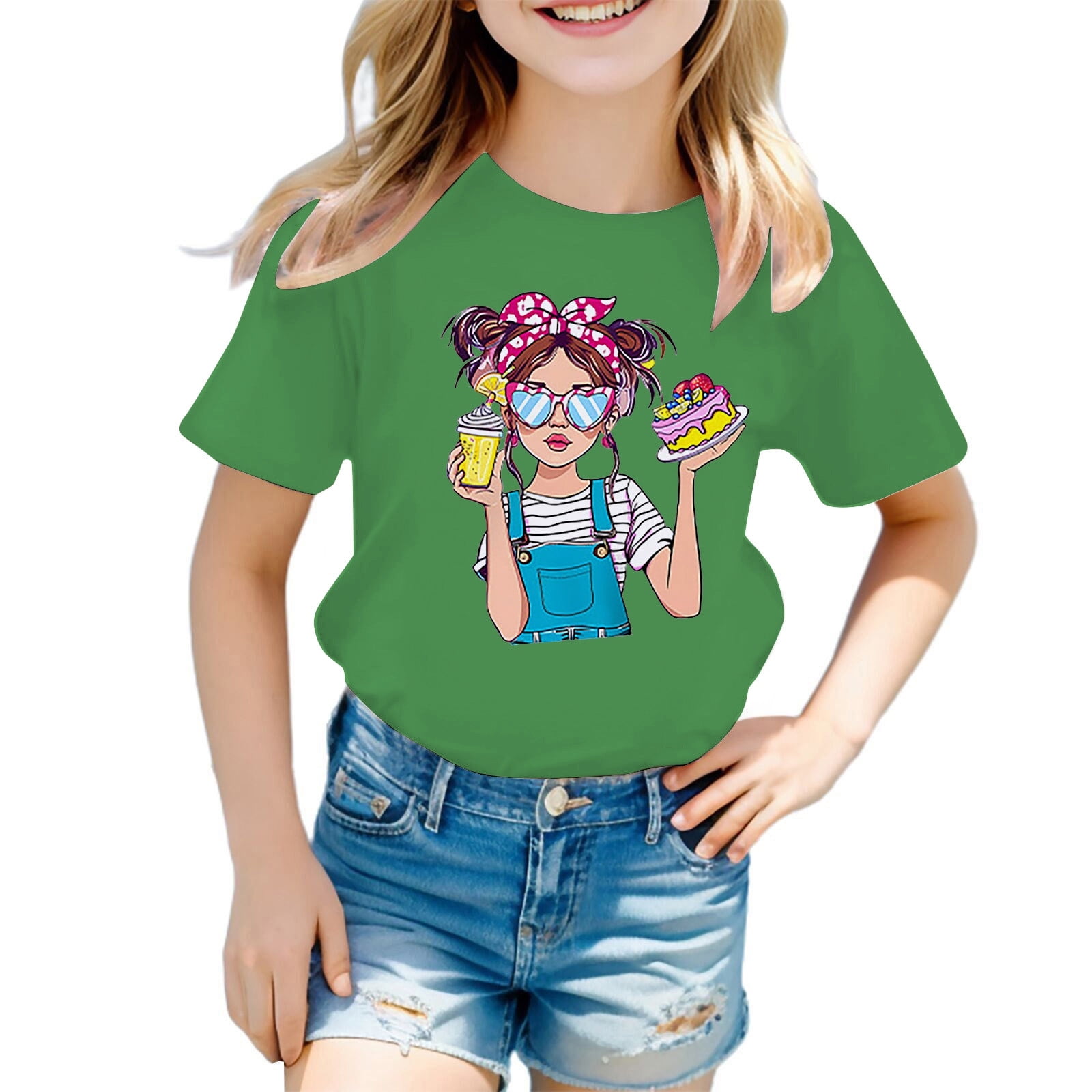 BOOMNY Toddler Girls Tee Shirts Kid Cute Sweet Graphic Printed Round ...