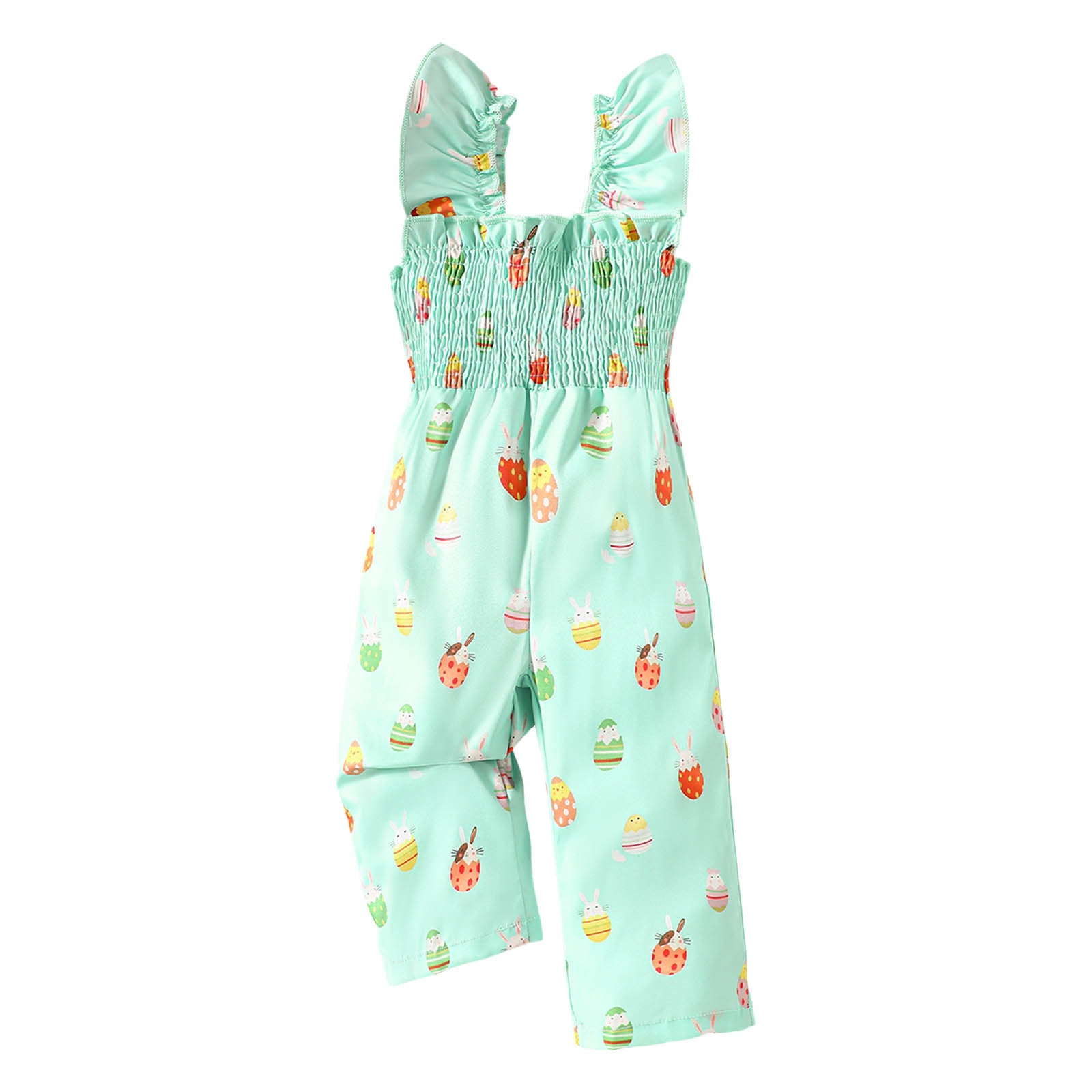 BOOMNY Toddler Girls Romper Jumpsuits Ruffled Sleeveless Easter Cartoon Bunny Printed Romper ...