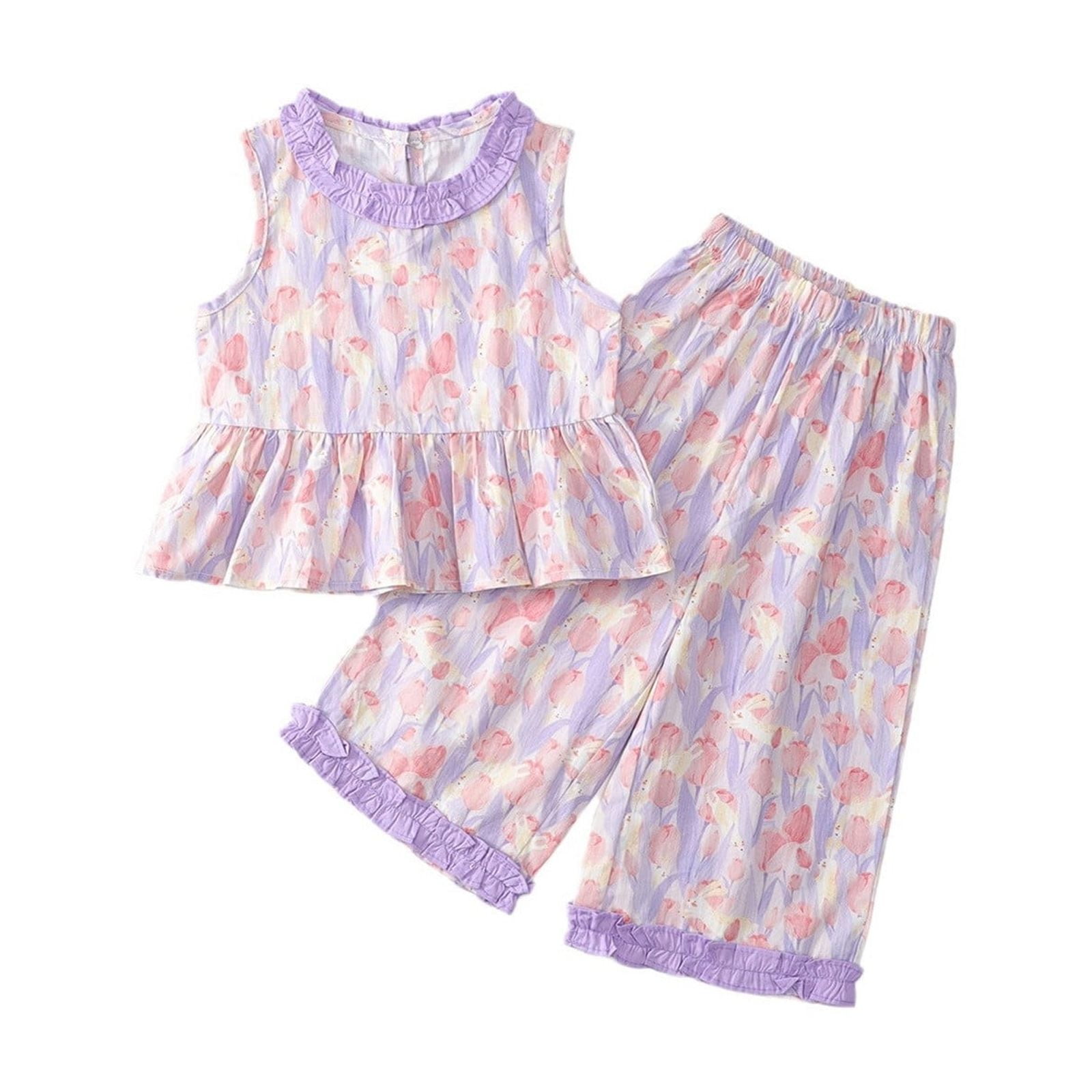 BOOMNY Toddler Kids Girls Clothes Sets Sleeveless Casual Floral Printed ...