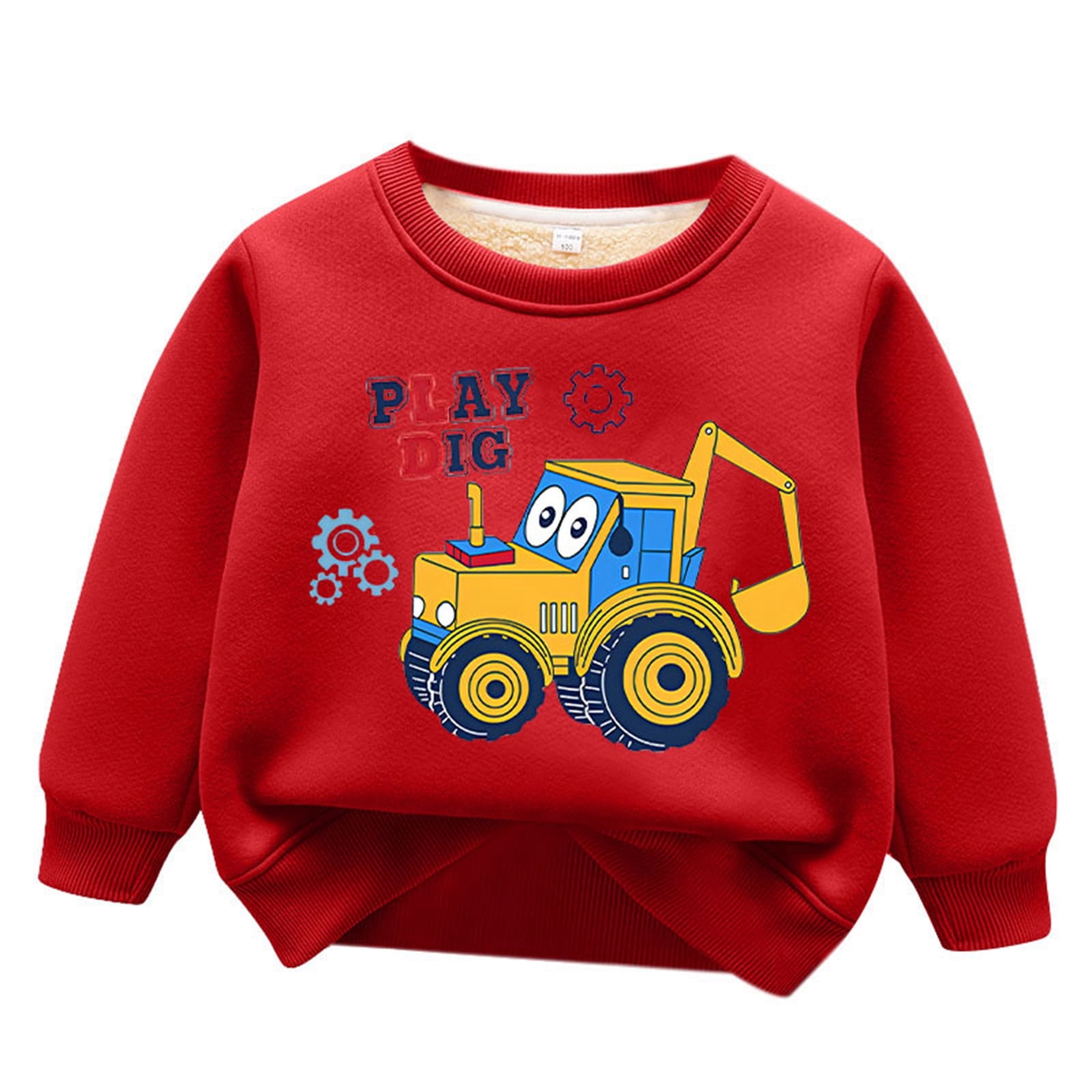 BOOMNY Unisex Kids Boys Girls Sweatshirts Cartoon Excavator Fleece Lined Sweatshirt For Boys ...