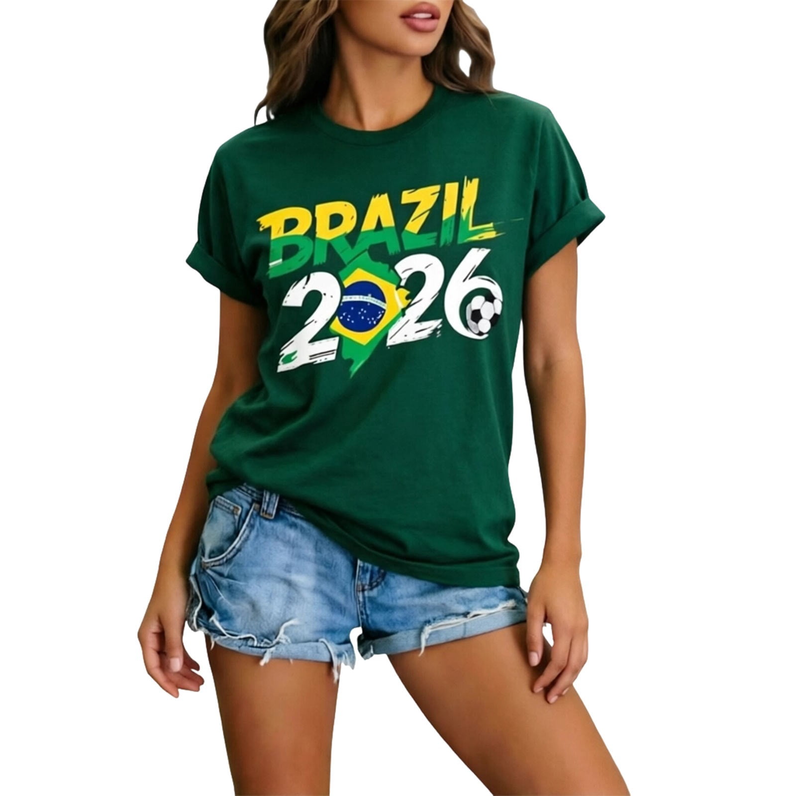 BOOMNY Women's 2026 Brazil Short Sleeve Tshirt Tops Crew Neck Football ...