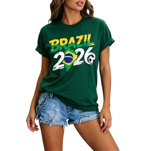 BOOMNY Women's 2026 Brazil Short Sleeve Tshirt Tops Crew Neck Football ...