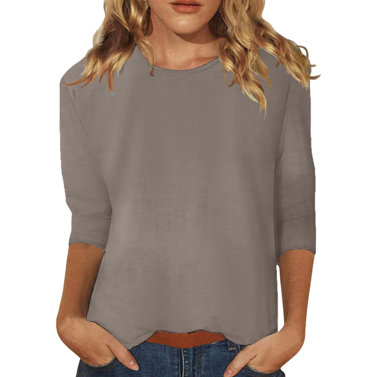 BOOMNY Women's 3/4 Sleeve Tshirts V Neck Solid Color Tshirts Summer Tee ...