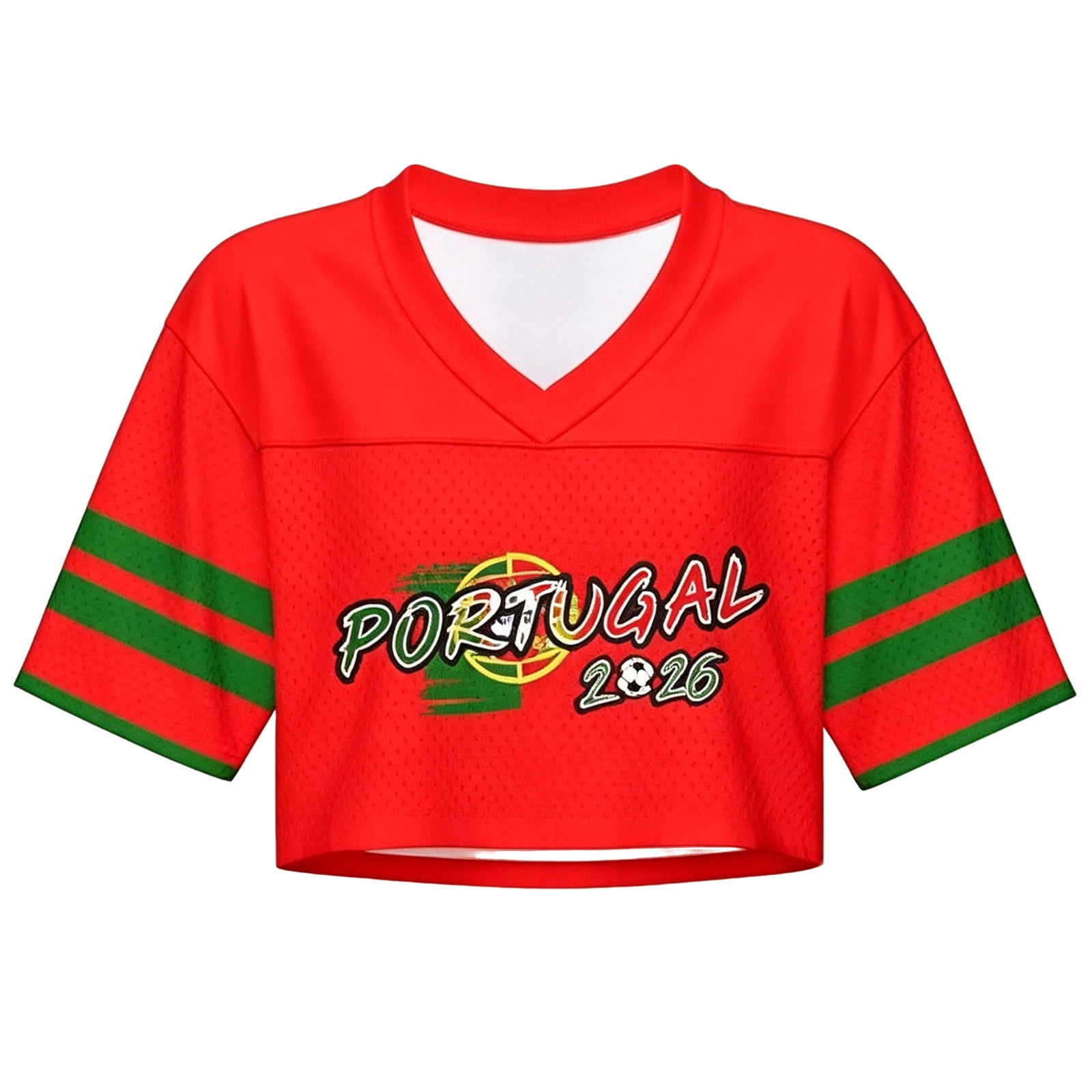 BOOMNY Women's Portugal Short Sleeve Cropped Tops V Neck Football ...