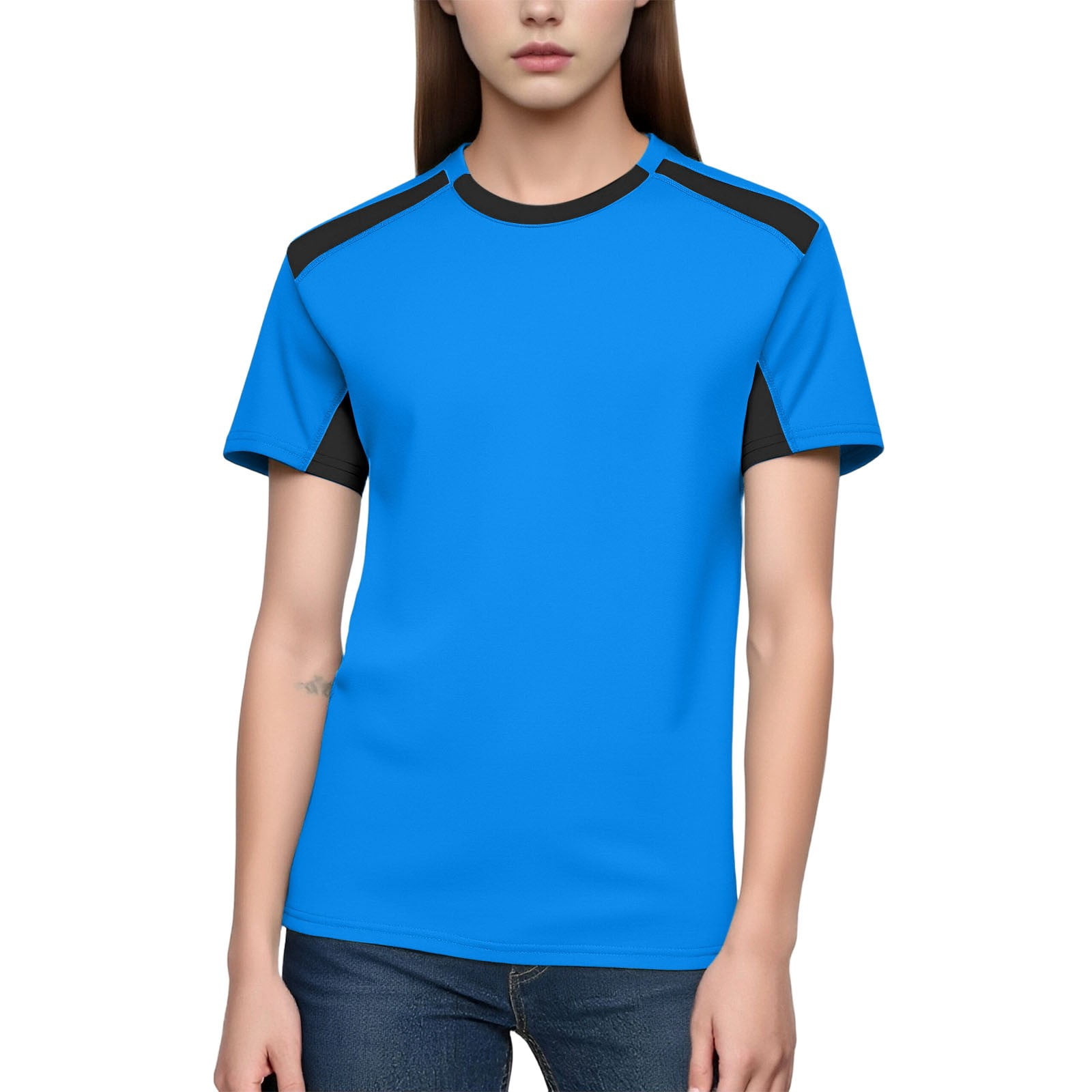 BOOMNY Women's Short Sleeve Silk T-Shirts Crew Neck Patchwork Color ...