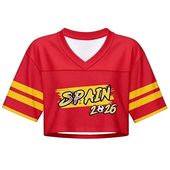 BOOMNY Women's Spain Short Sleeve Cropped Tops V Neck Football Letter ...