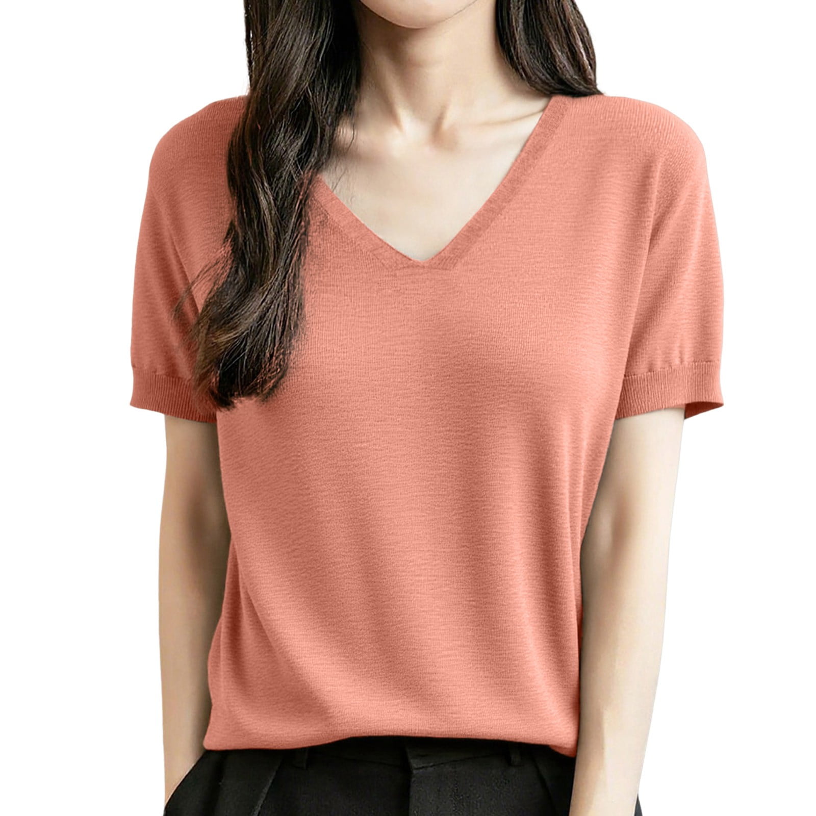 BOOMNY Women's Sweaters Short Sleeve Basic Sweaters for Women Solid ...