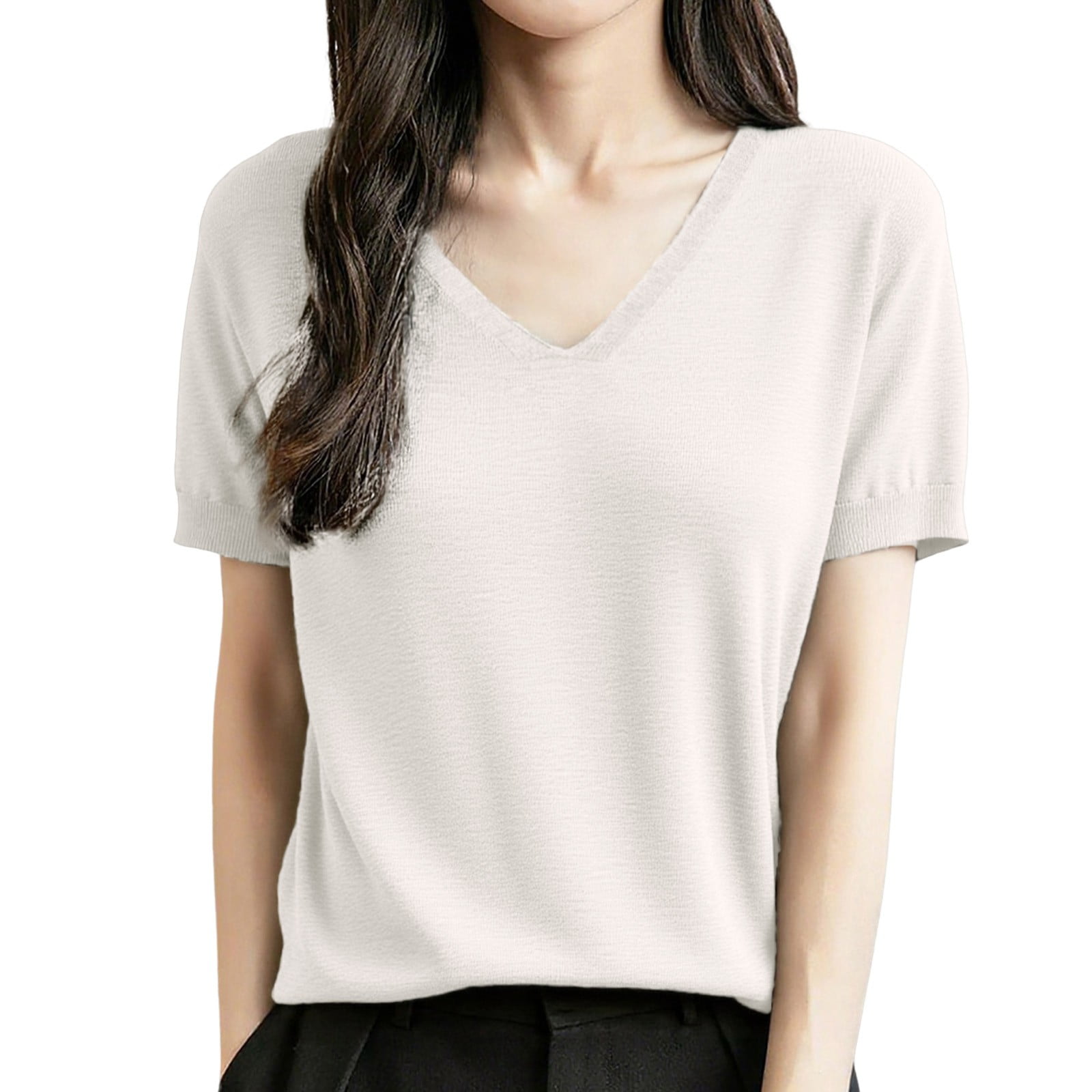 BOOMNY Women's Sweaters Short Sleeve Basic Sweaters for Women Solid ...