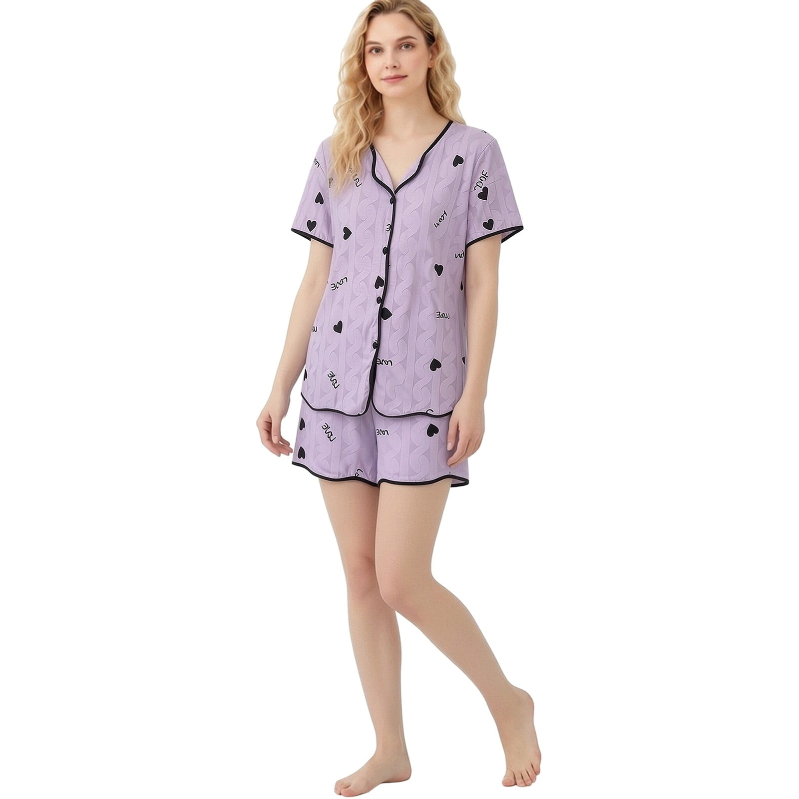 BOOMNY Womens 2 Peice Pajama Sets Short Sleeve Buttons Pjs Tops Shorts ...