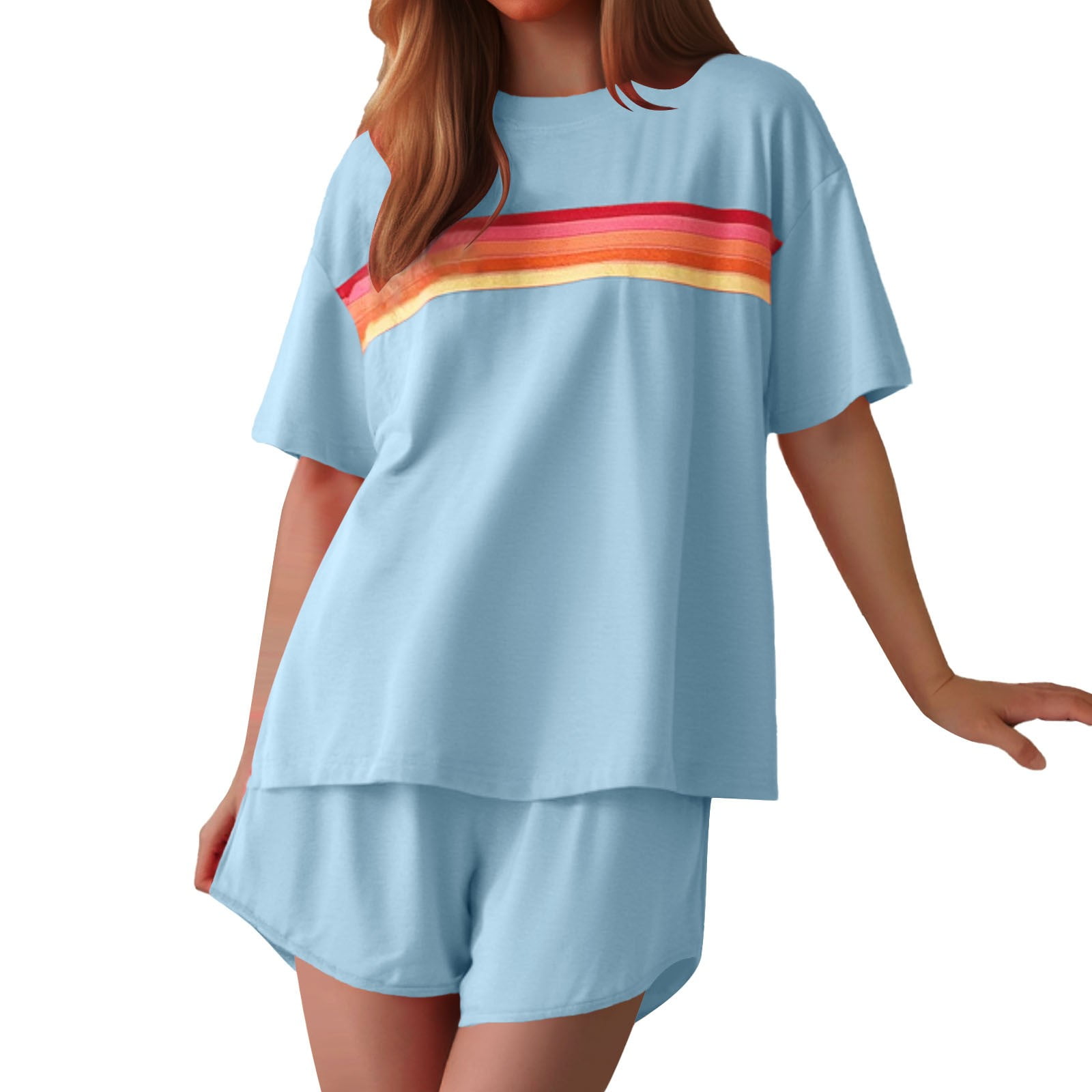 BOOMNY Womens 2 Peice Pajamas Set Graphic Short Sleeve Pjs Tops Shorts ...