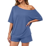BOOMNY Womens 2 Peice Sets Solid Short Sleeve Tops Shorts Outfits for ...