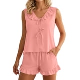 BOOMNY Womens 2 Peice Shorts Sets Solid Short Sleeve Tops Shorts ...