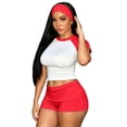 BOOMNY Womens 2 Peice Workout Shorts Sets Patchwork Color Short Sleeve ...