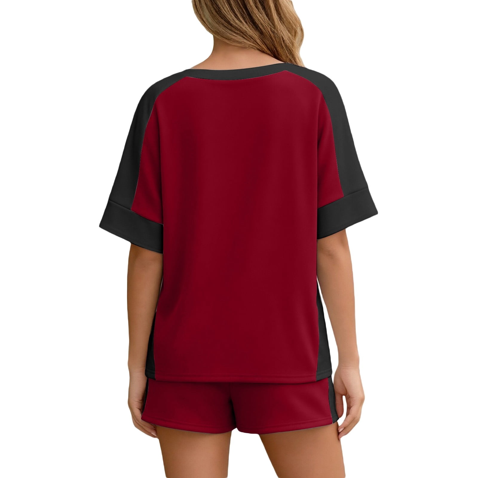 BOOMNY Womens 2 Peice Workout Shorts Sets Patchwork Color Short Sleeve ...