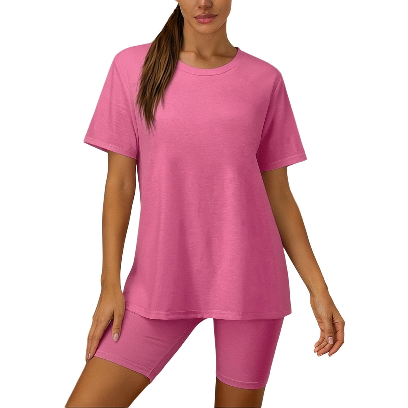 BOOMNY Womens 2 Peice Workout Shorts Sets Solid Short Sleeve Tops Gym ...