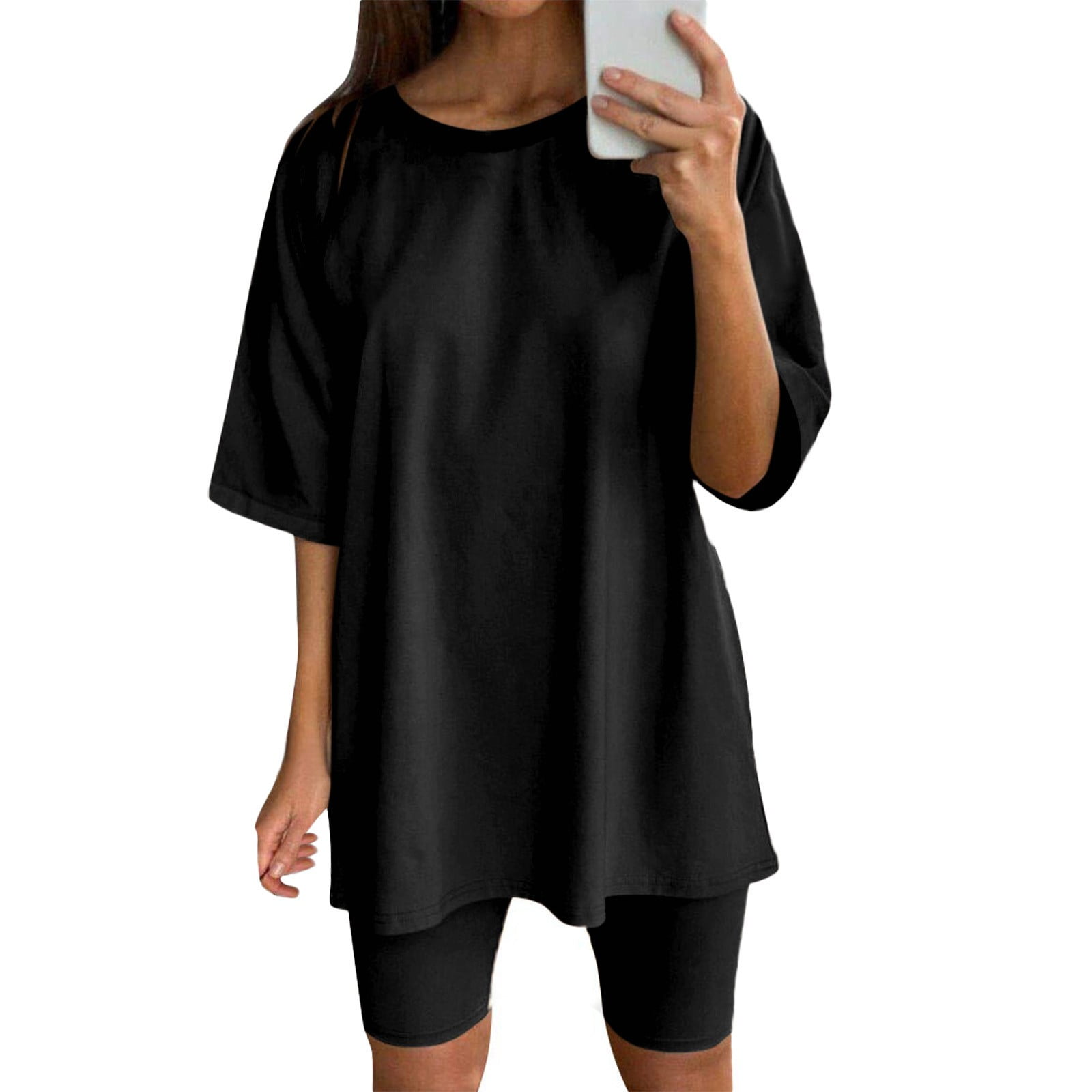 BOOMNY Womens 2 Peice Workout Shorts Sets Solid Short Sleeve Tops Gym ...