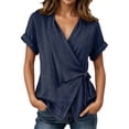 BOOMNY Womens Cotton Linen T-Shirts Short Sleeve Tshirts for Women V ...