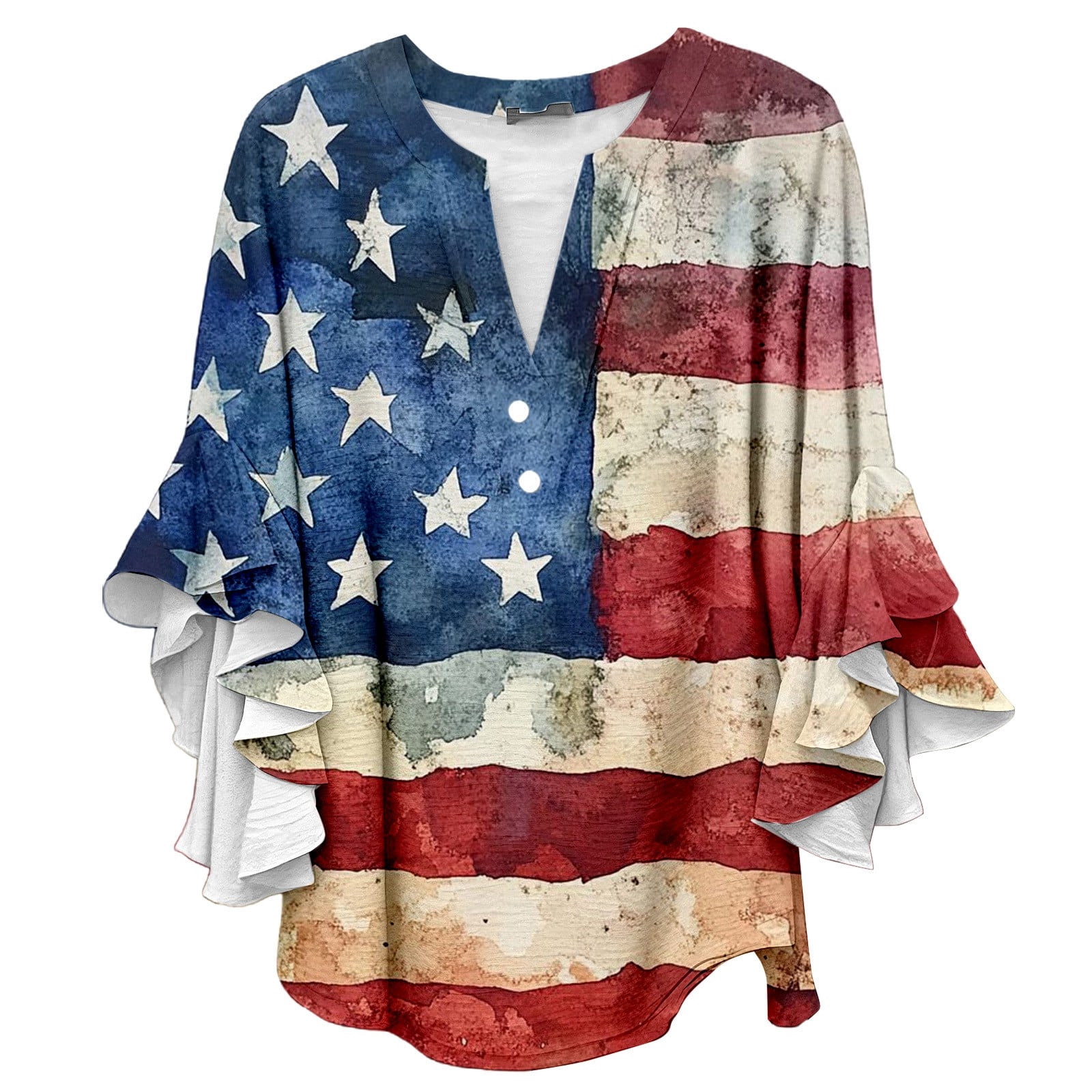 BOOMNY Womens Independence Day Shirts Ruffled Sleeve V Neck Patriotic ...