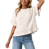 BOOMNY Womens Knit T-Shirts Short Sleeve Ruffled Tshirts for Women Crew ...