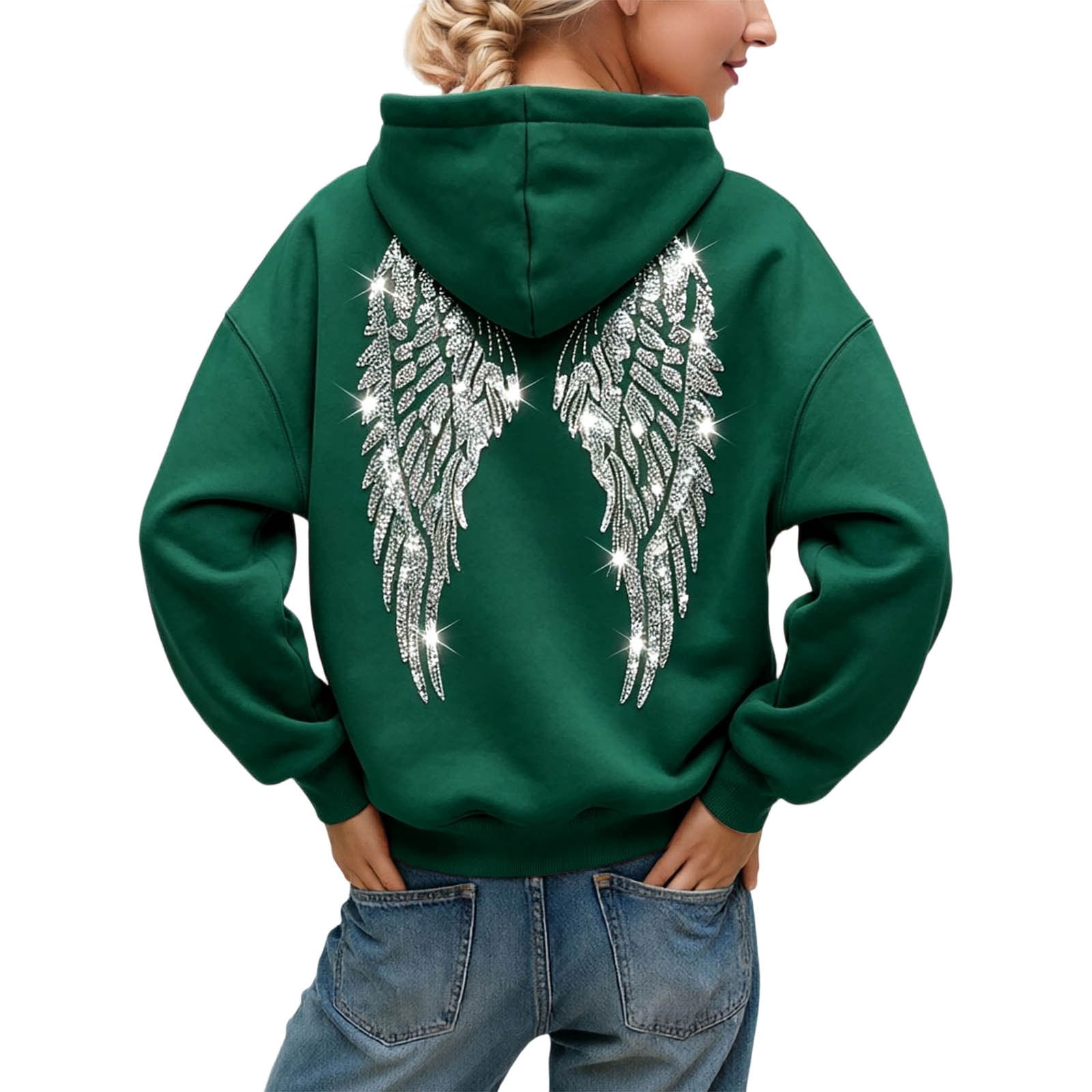 BOOMNY Womens Long Sleeve Hoodies With Angel Wings Sequined Pullover ...