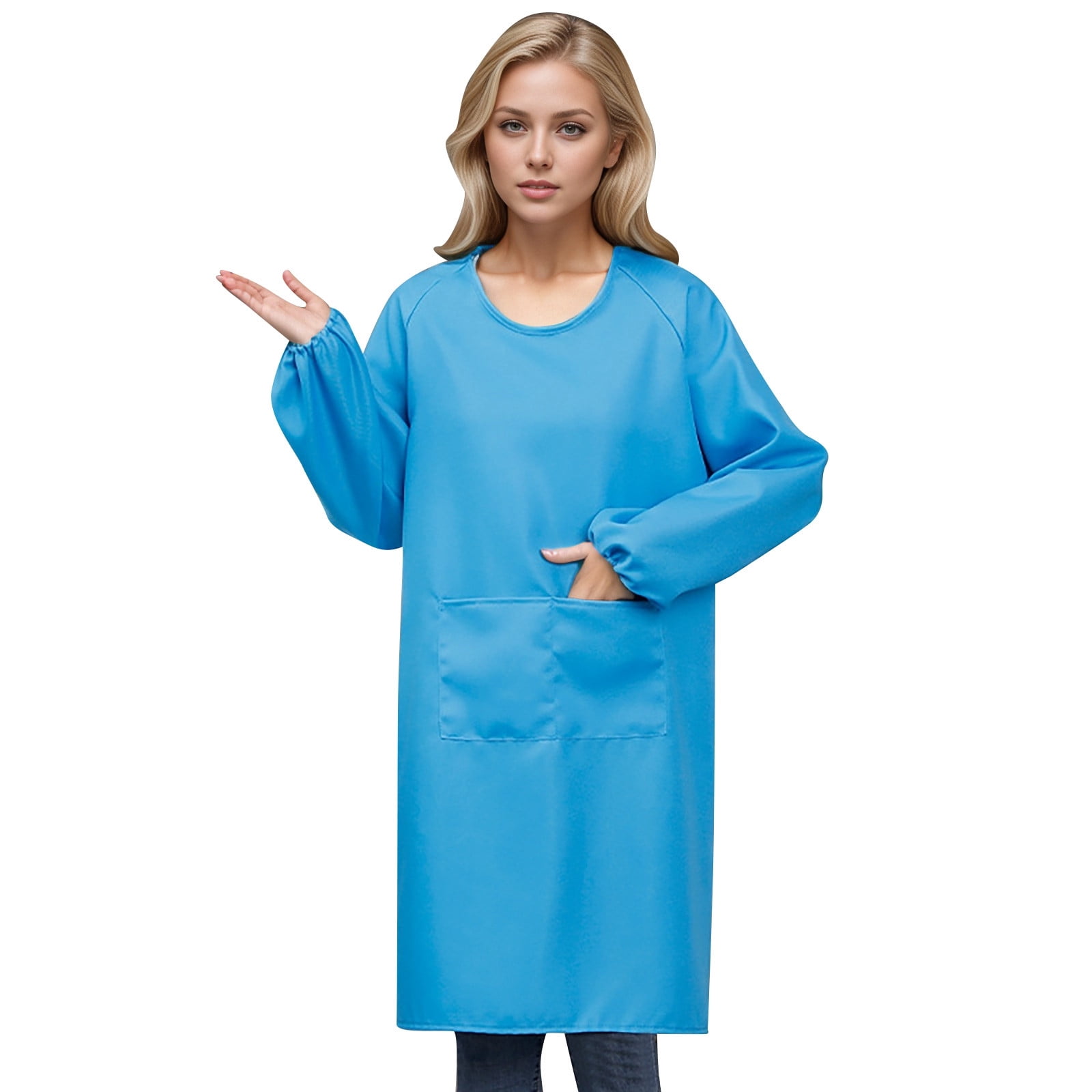 BOOMNY Womens Long Sleeve Kitchen Apron Solid Color Loose Chef Aprons ...