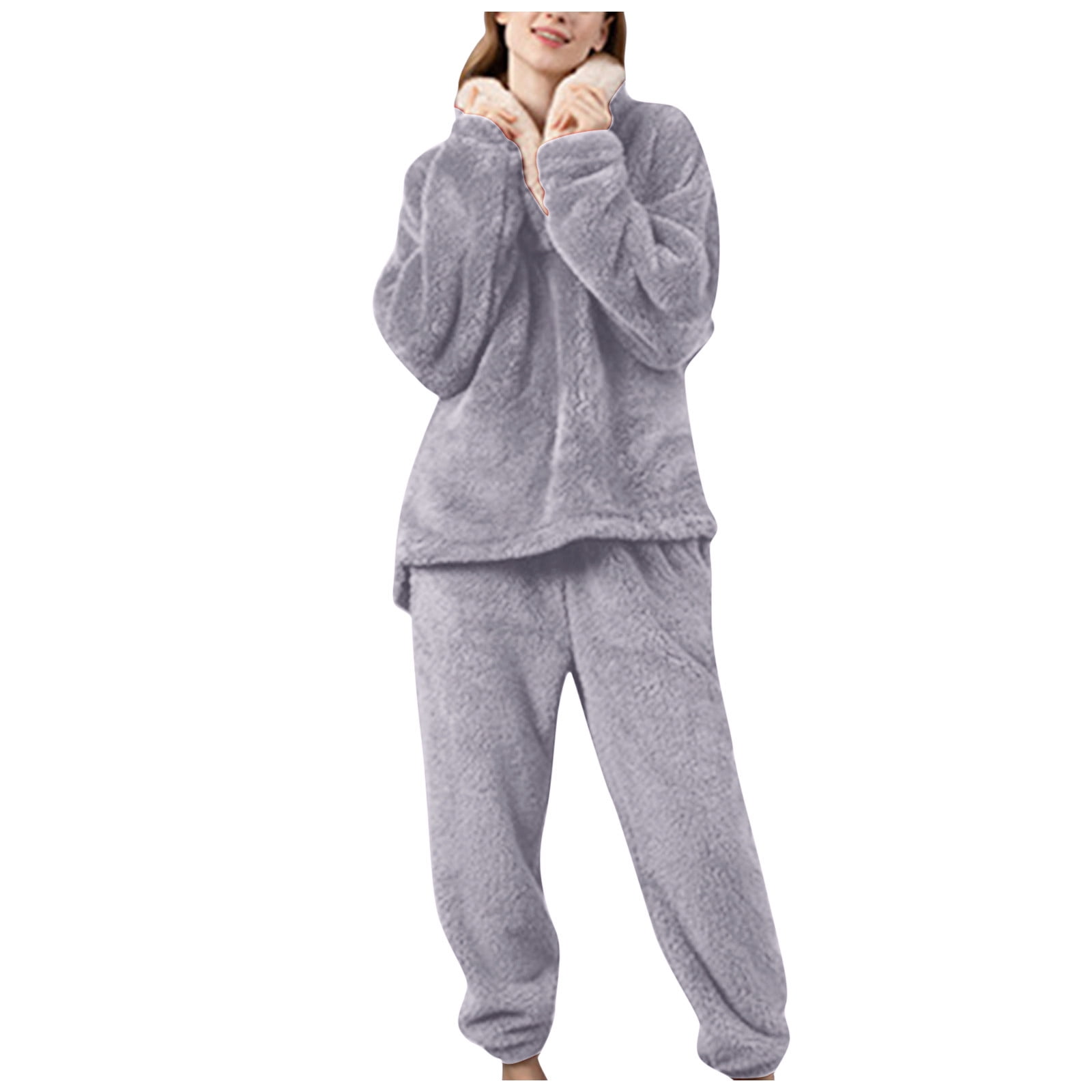BOOMNY Womens Pajama Set 2 Peice Flannel Pajamas for Women Set Solid ...