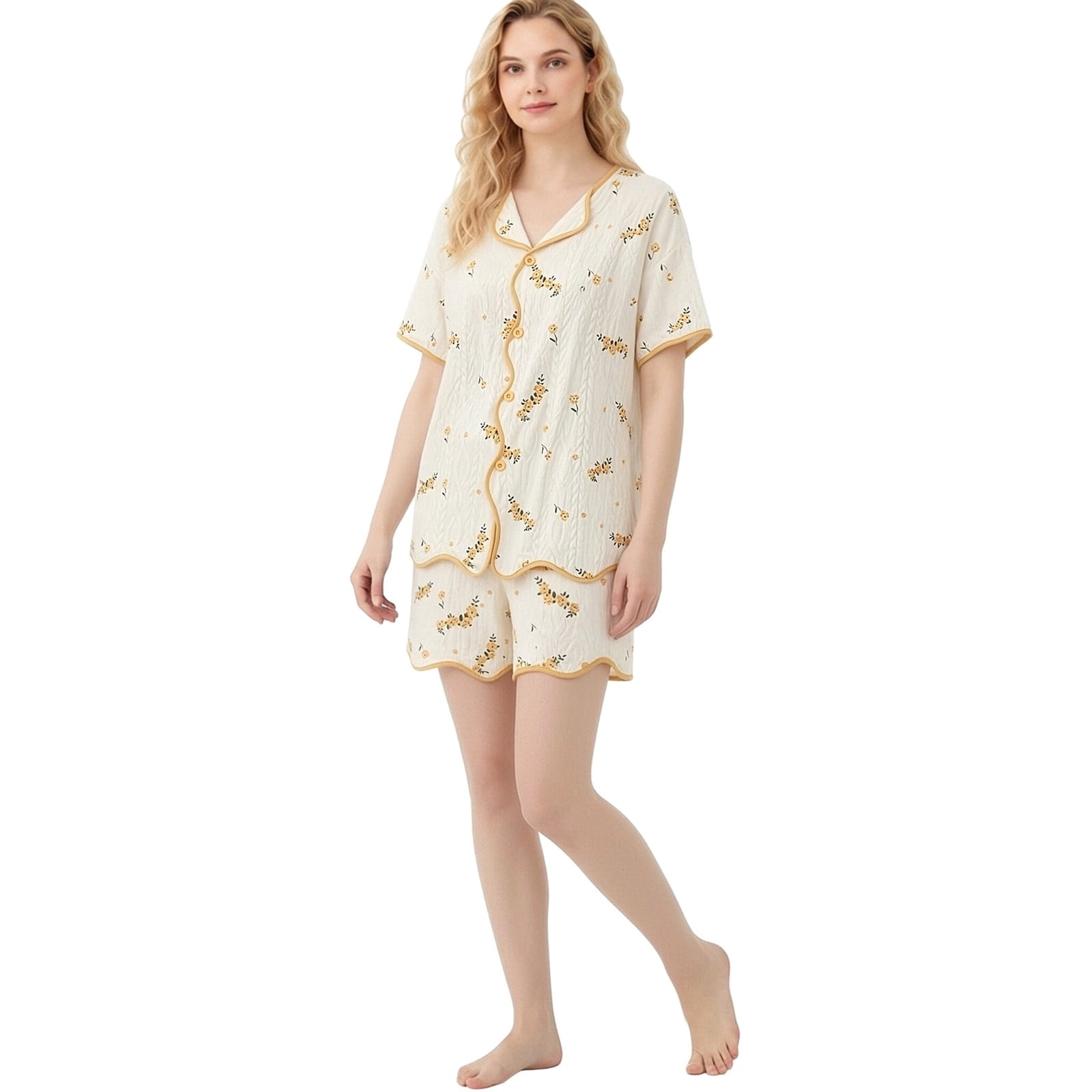 BOOMNY Womens Pajamas Set Short Sleeve Buttons Pjs Tops Shorts ...