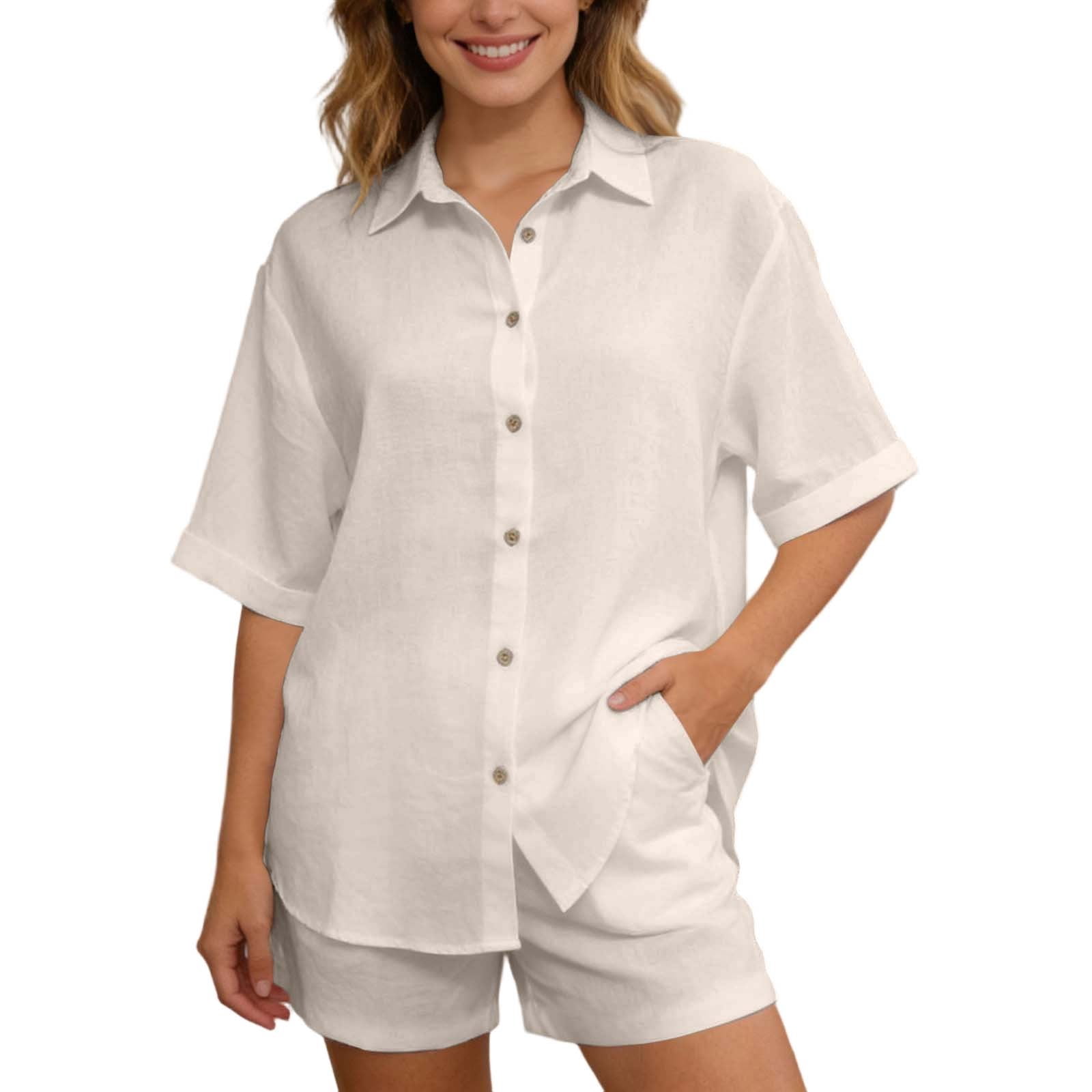 BOOMNY Womens Pajamas Set Short Sleeve Buttons Pjs Tops Shorts ...