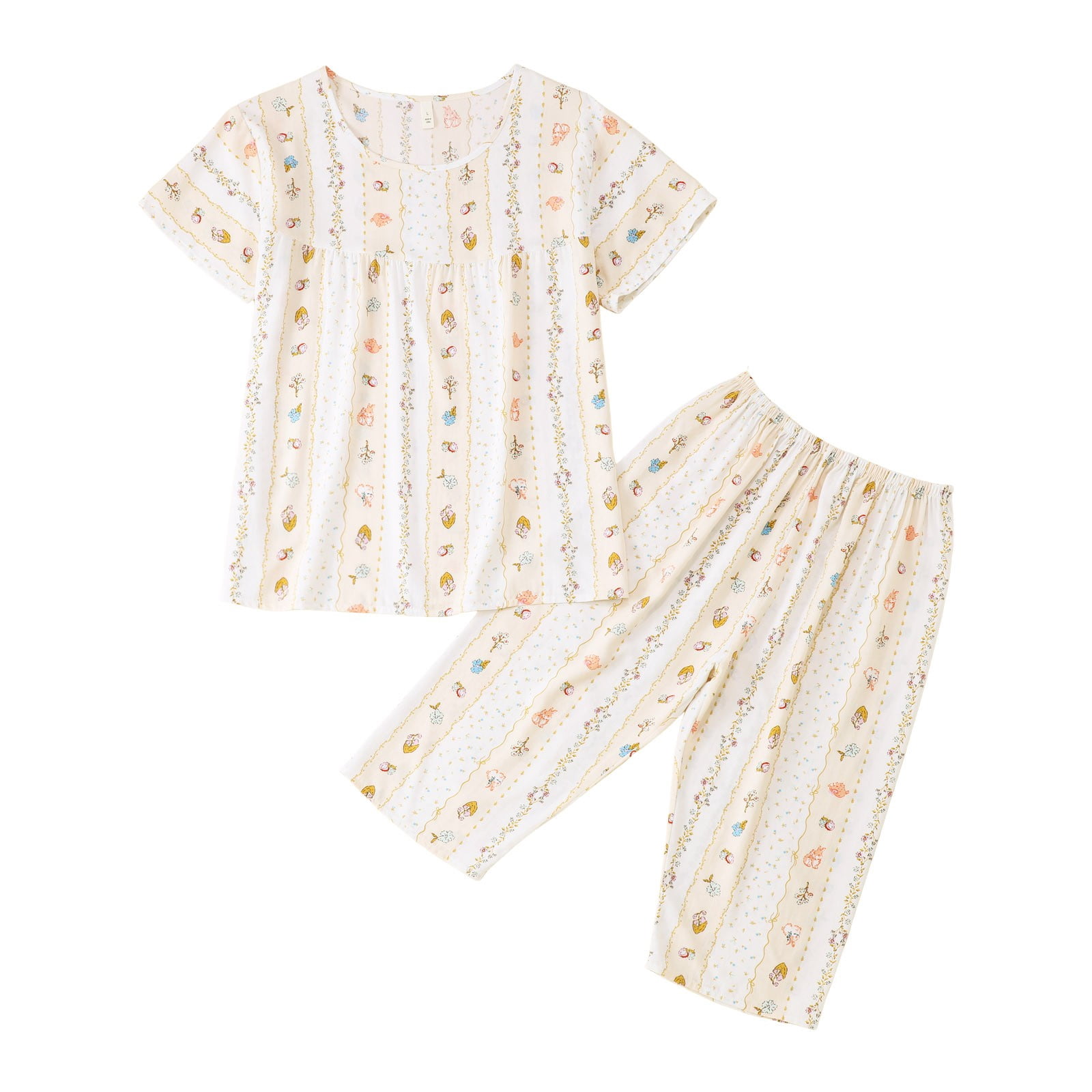 BOOMNY Womens Pajamas Set Short Sleeve Pjs Tops Capri Pants Sleepwewar ...