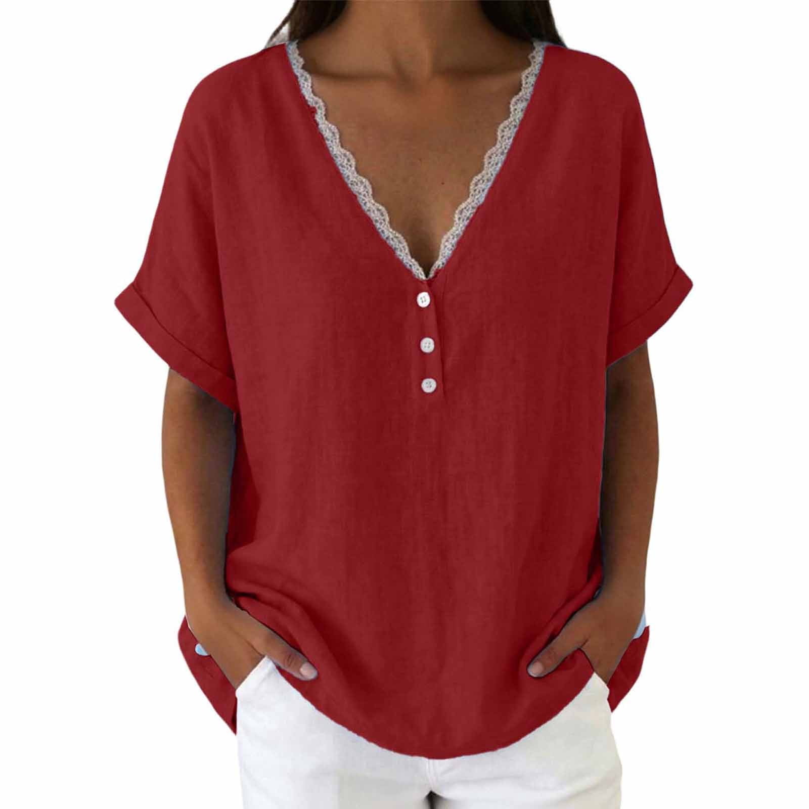 BOOMNY Womens Short Sleeve Tshirts V Neck Solid Color T-Shirts Summer ...