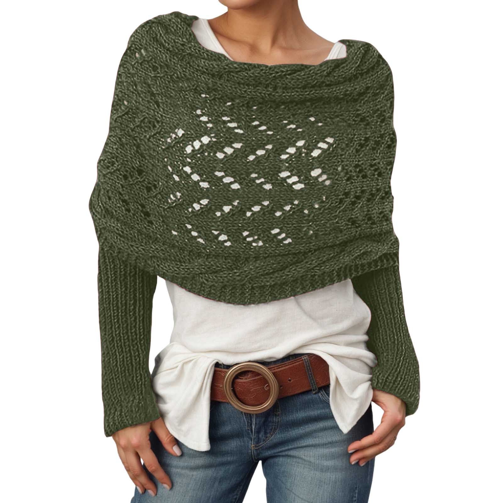BOOMNY Womens Sweater Long Sleeve Cropped Sweaters for Women Shawl Wrap ...