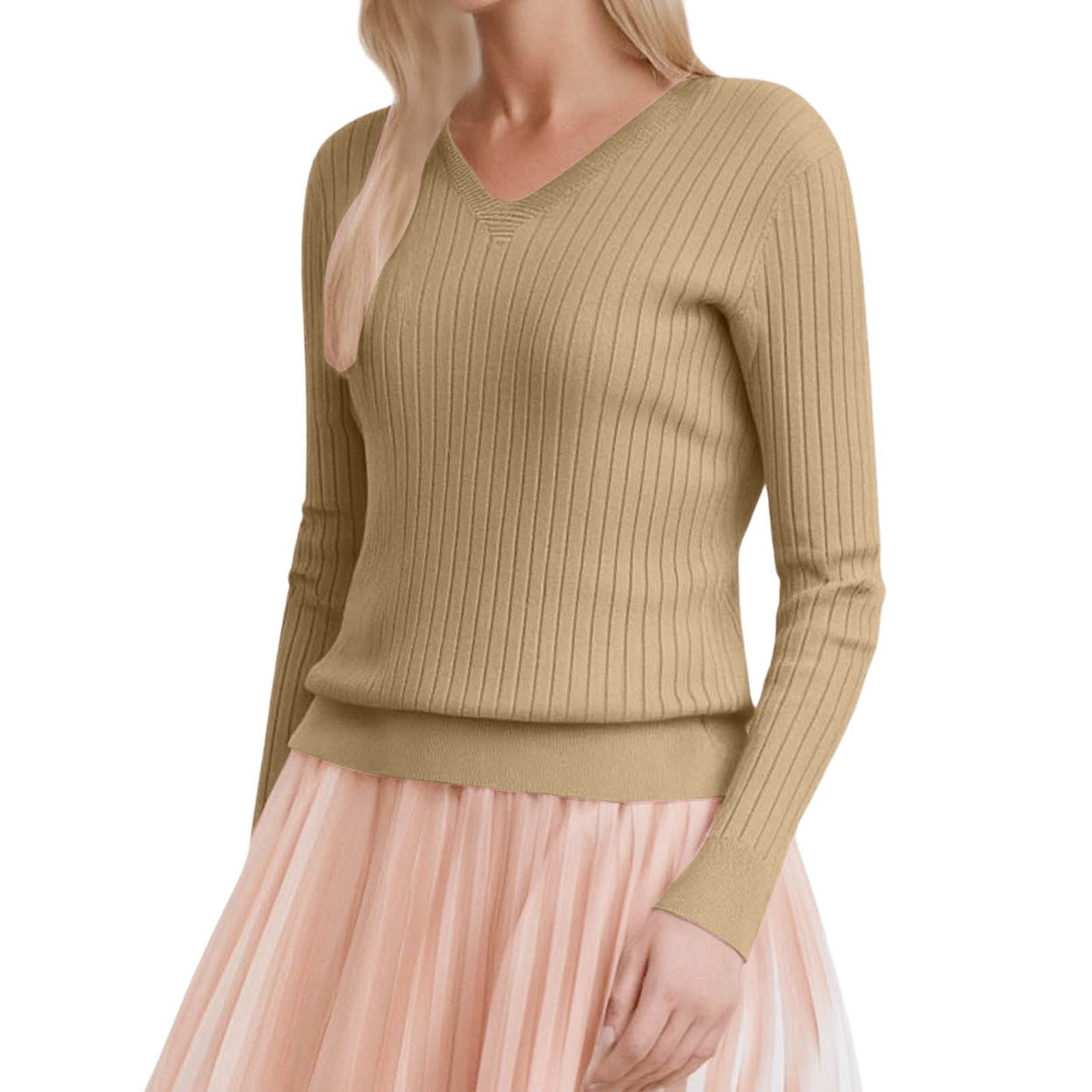 BOOMNY Womens Sweaters Long Sleeve Basic Sweaters for Women Solid Color ...