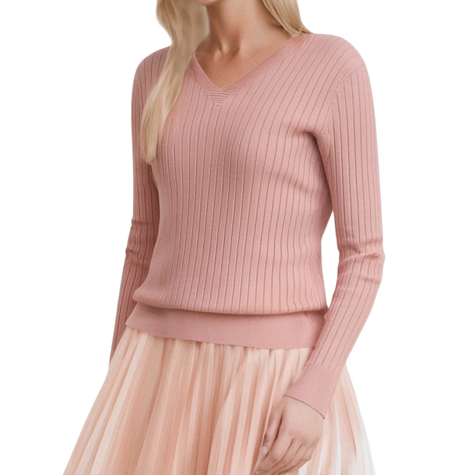 BOOMNY Womens Sweaters Long Sleeve Basic Sweaters for Women Solid Color ...