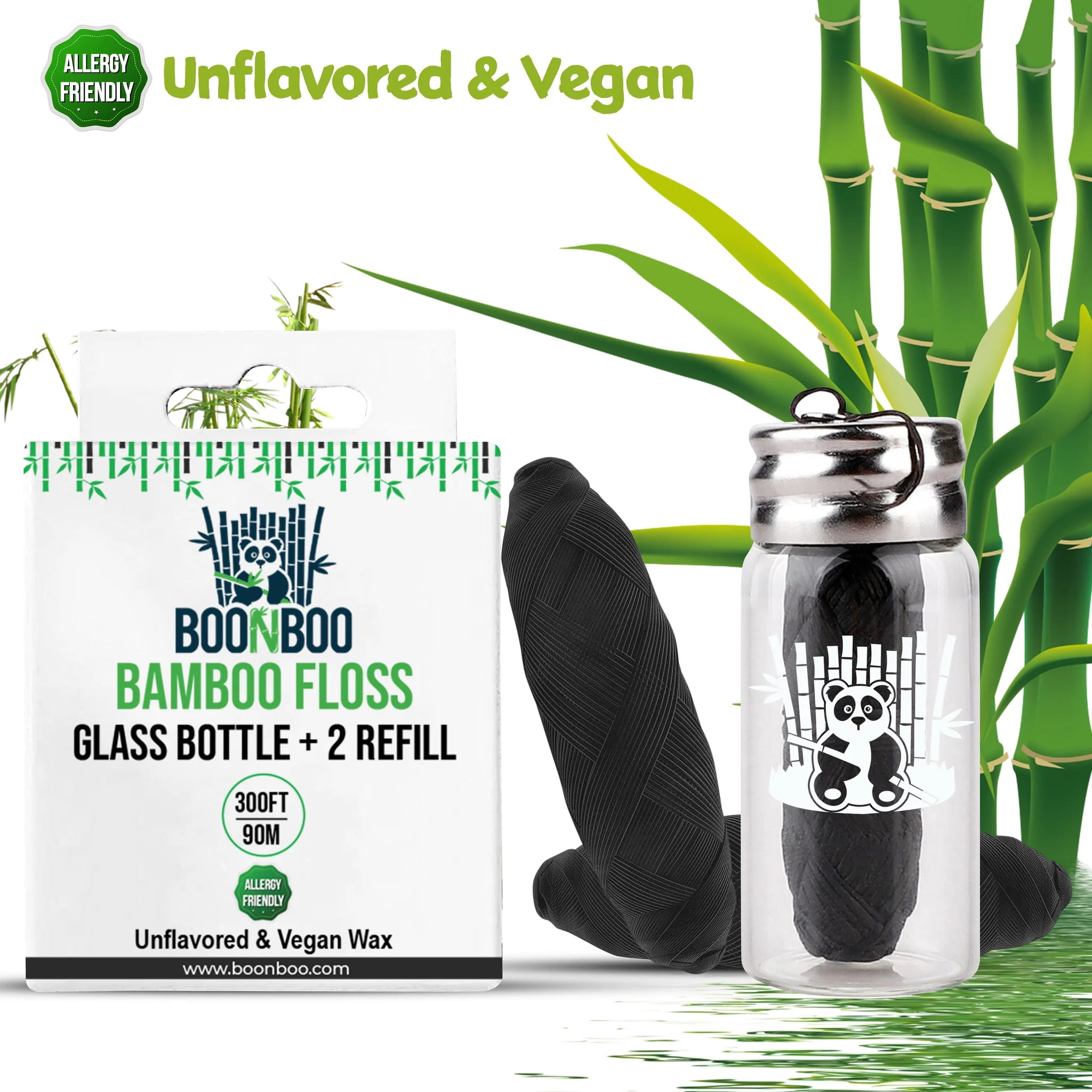 BOONBOO Dental Floss | Refillable Glass Bottle + 3 Threads | Total ...