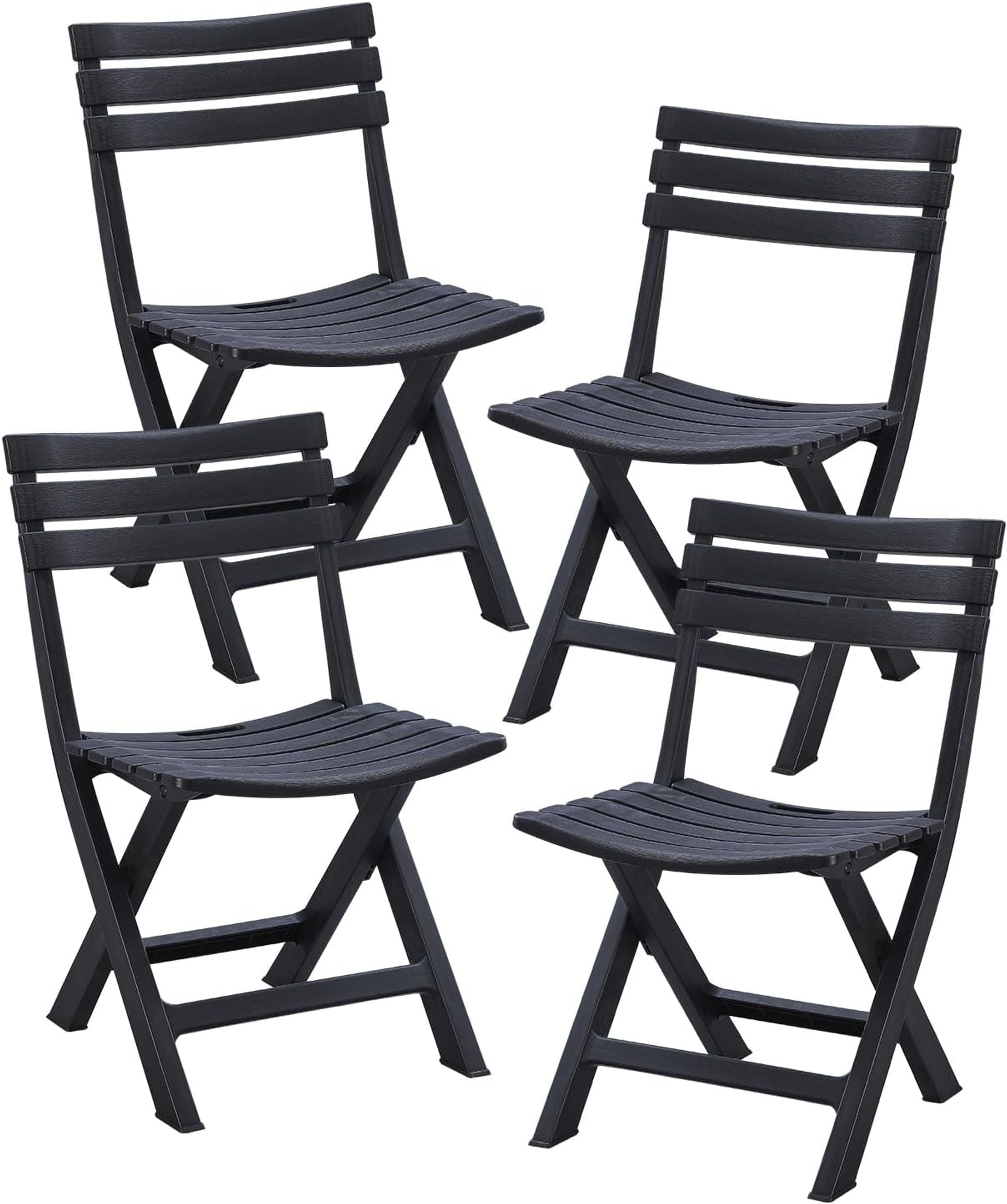 BOOSDEN Folding Plastic Chairs 4 Pack – Black Stackable Patio Chairs ...